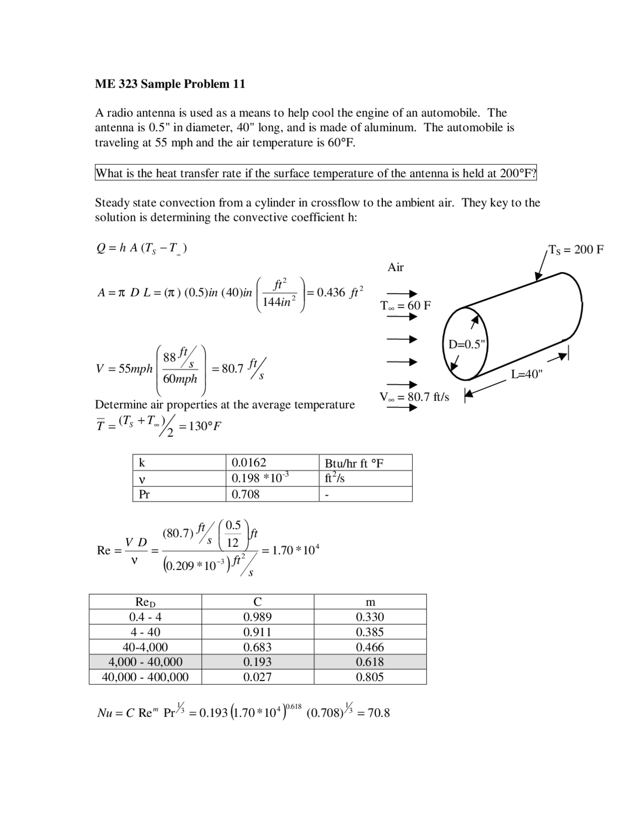 Heat Transfer Sample Problem Set 11 With Solution Me 323 Docsity