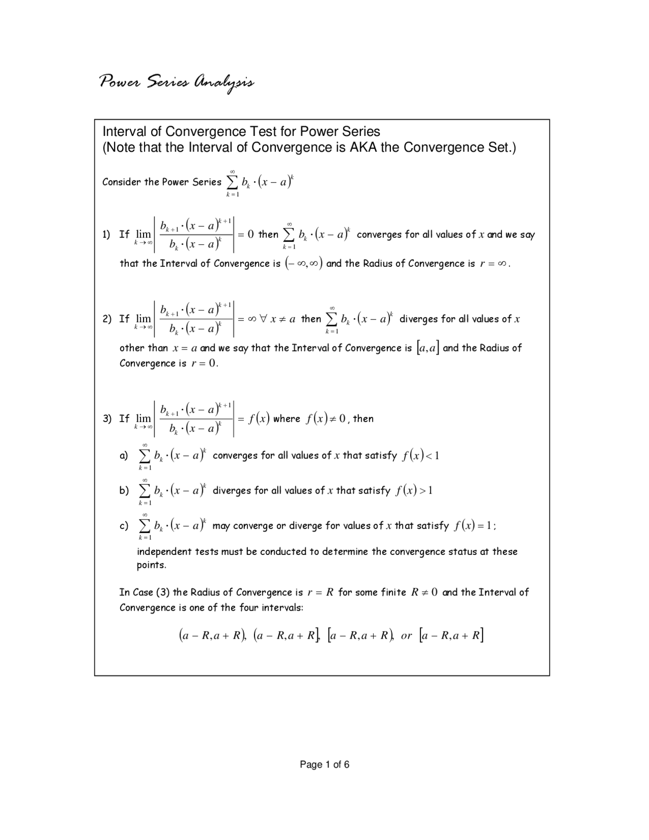 Exam For Power Series Analysis Calculus Iii Mth 253 Docsity