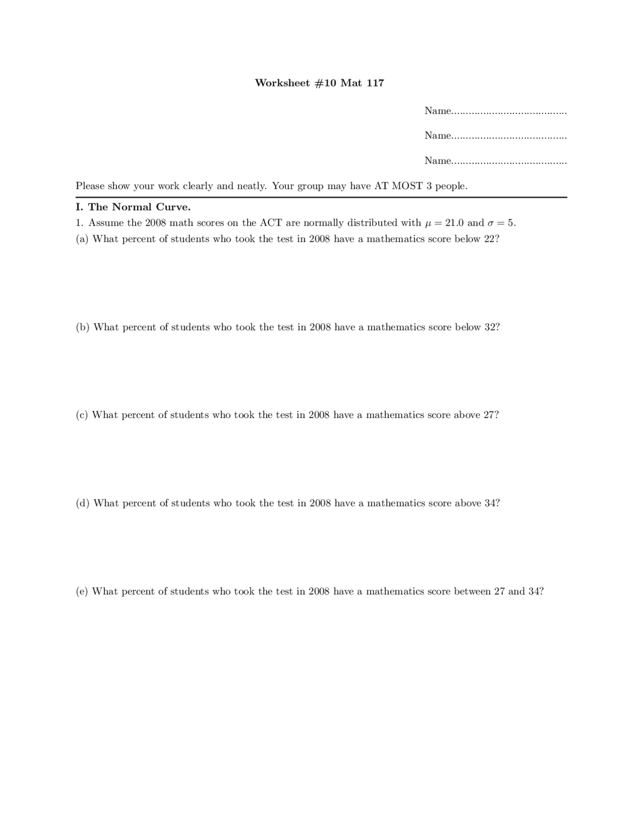 Worksheet 10 Mathematical Concepts Mat 117 Docsity