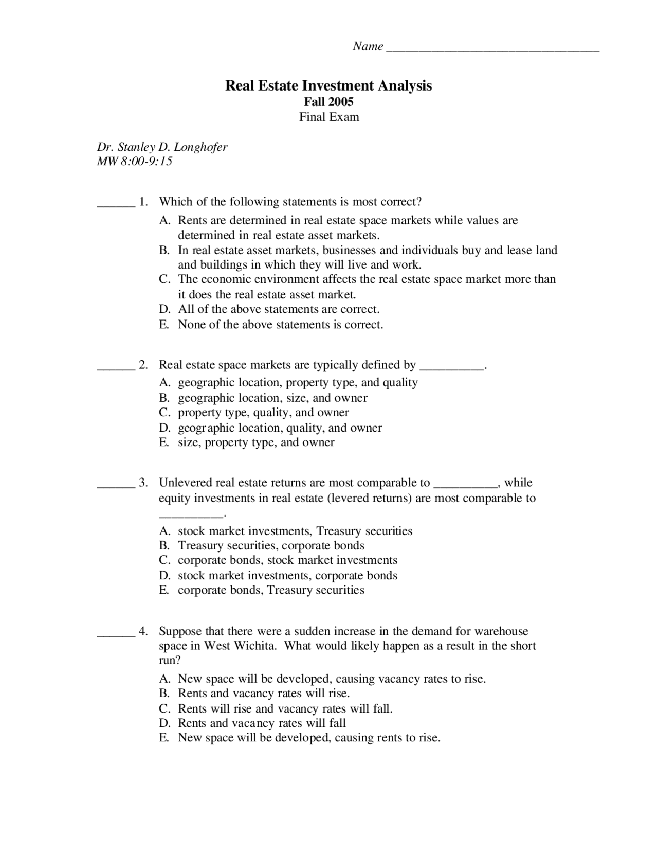 60 MCQs for Real Estate Investment Analysis - Final Test | RE 618 ...