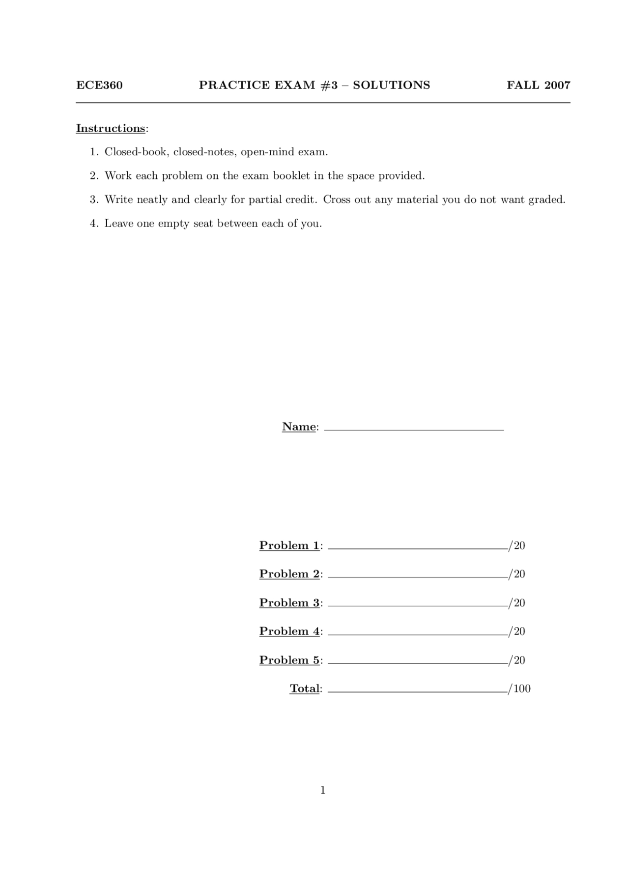 Practice Problems For Exam 3 With Answer System Modeling And Control Ece 360 Docsity