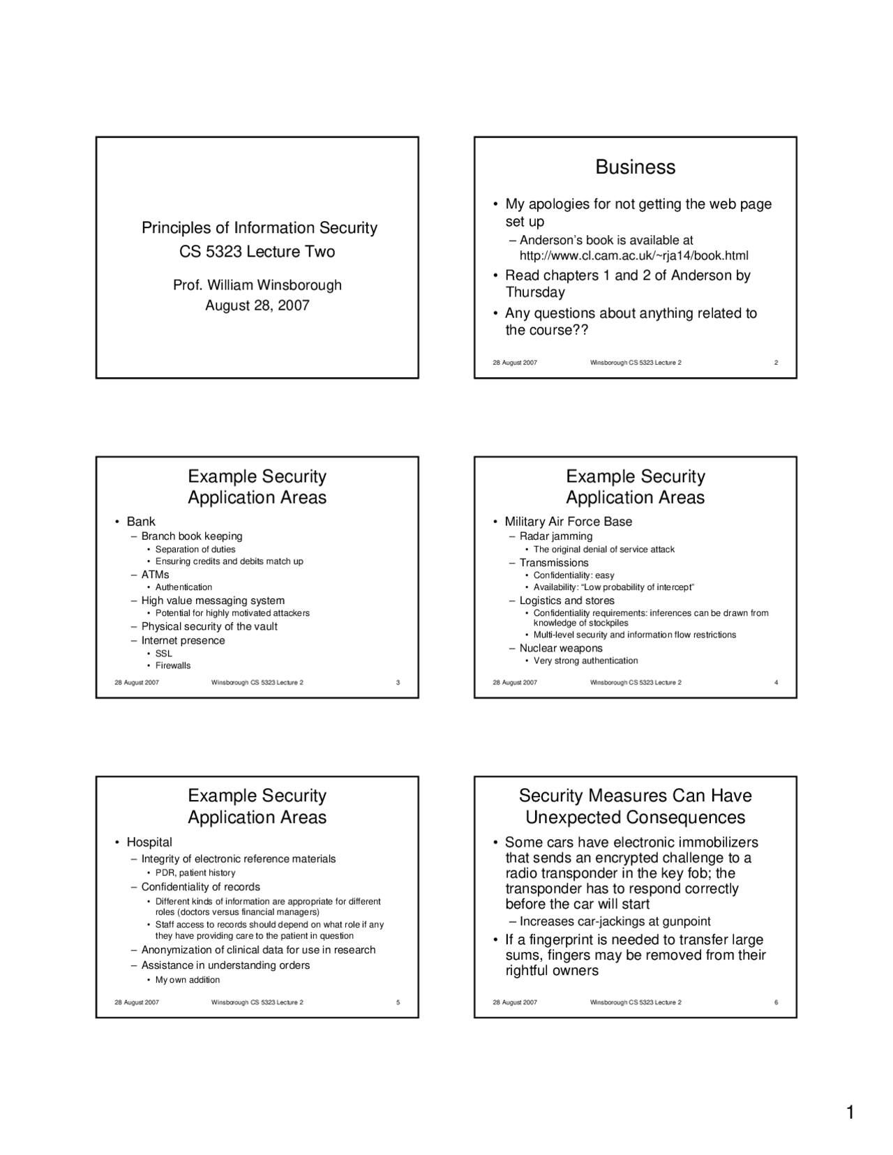 Principles of Information Security: Lecture 2 by Prof. William Winsborough - Prof. William ...