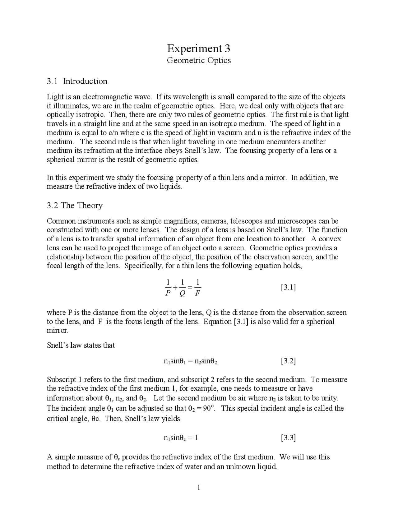 Geometric Optics Laboratory On Modern Physics Phys 255 Docsity