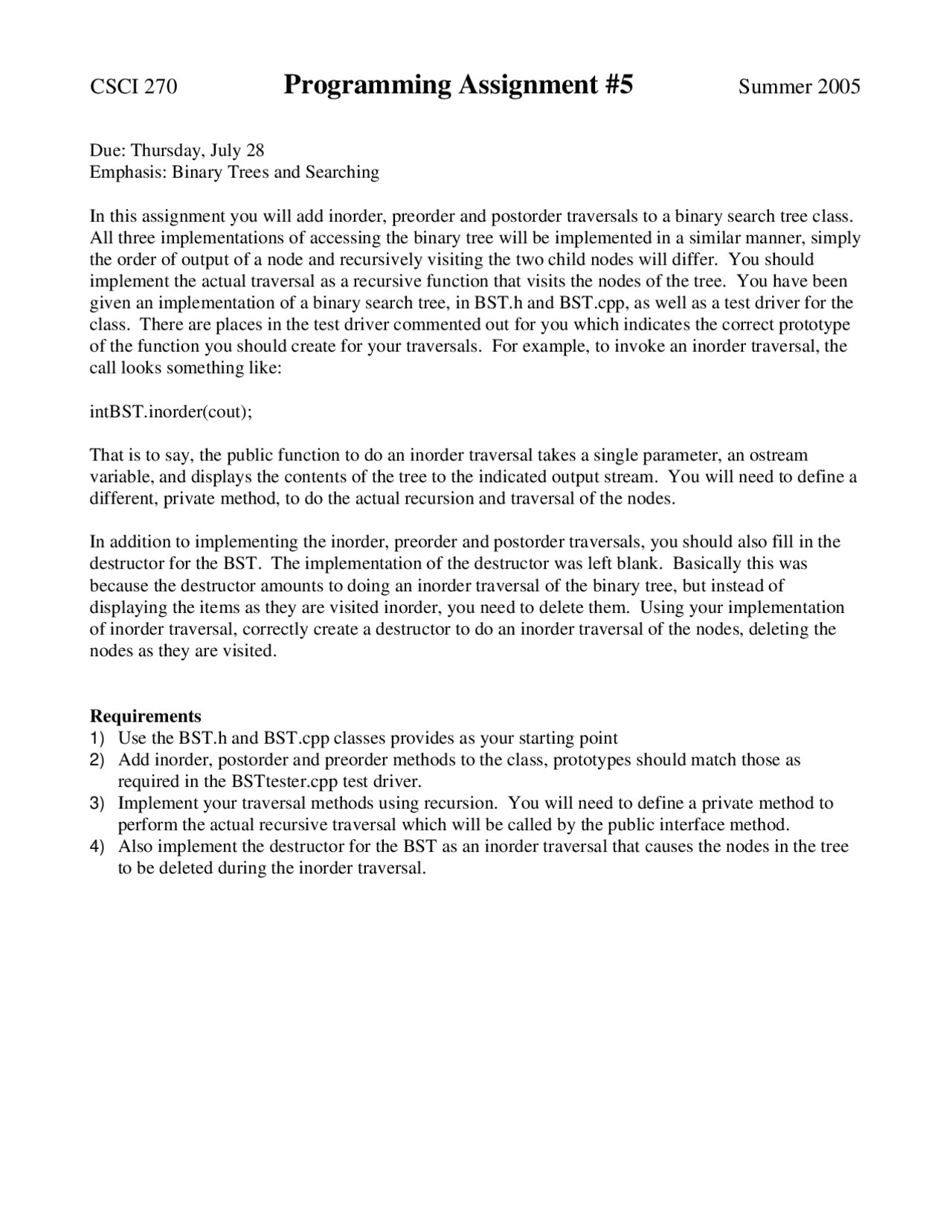 Data Structures Binary Trees And Searching Programming Assignment 5 Csci 270 Docsity