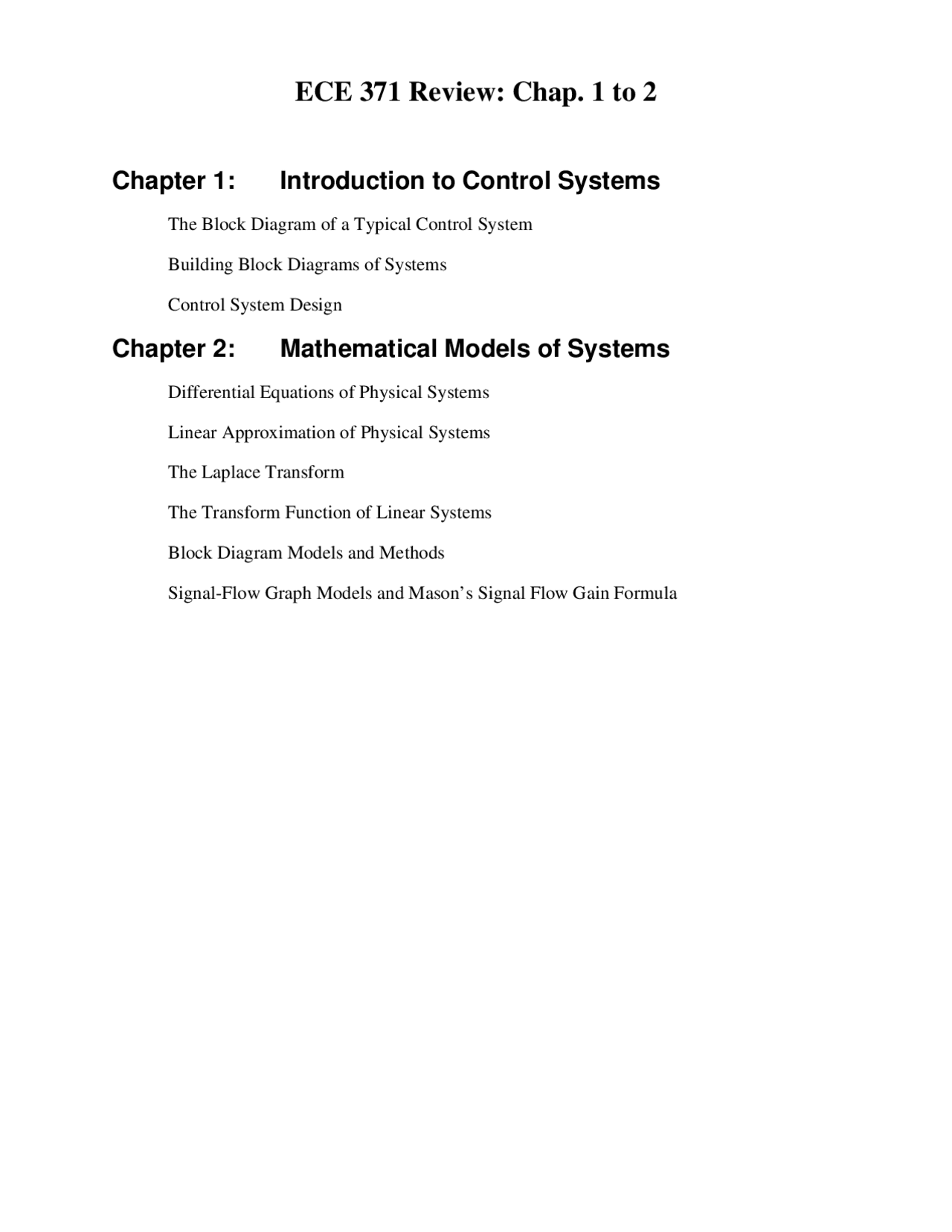 Review Sheet For Feedback Systems Ece 4700 Docsity