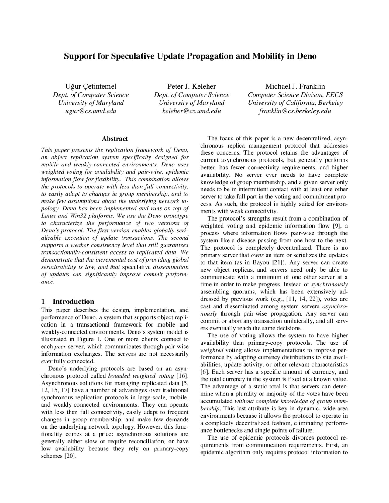 Support For Speculative Update Propagation And Mobility Notes Csci