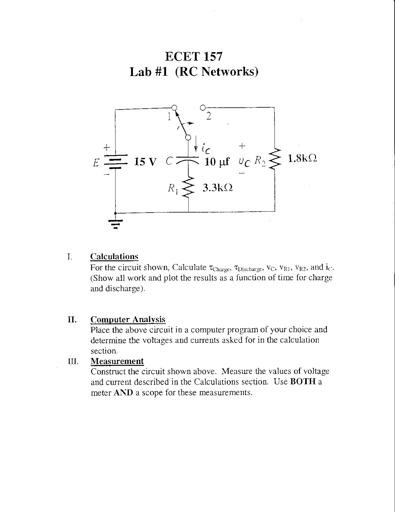 Lab For Rc Networks Electronics Circuit Analysis Ecet 157 Docsity