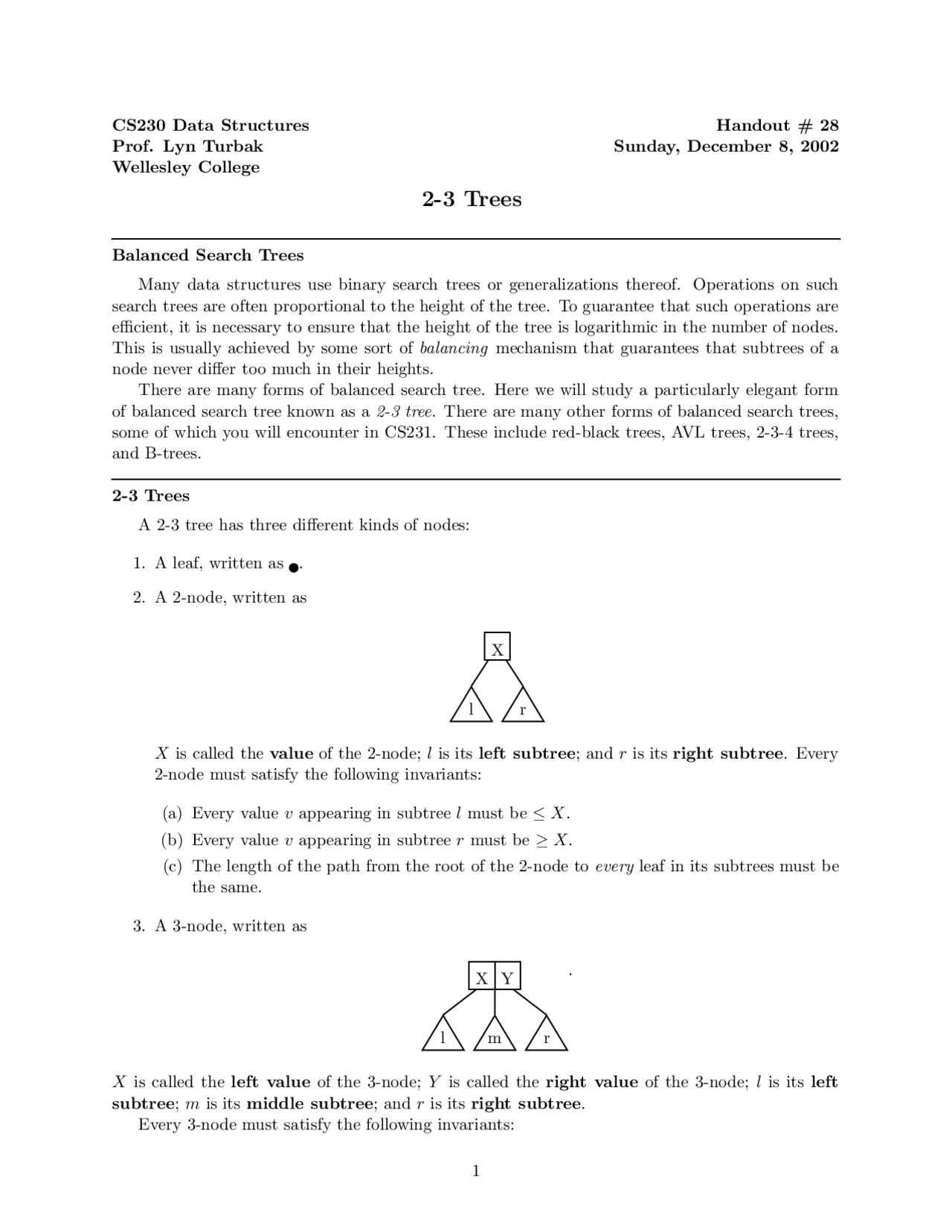 Handout Notes on 2-3 Trees | Lab: Data Structures | CS 230 | Study ...