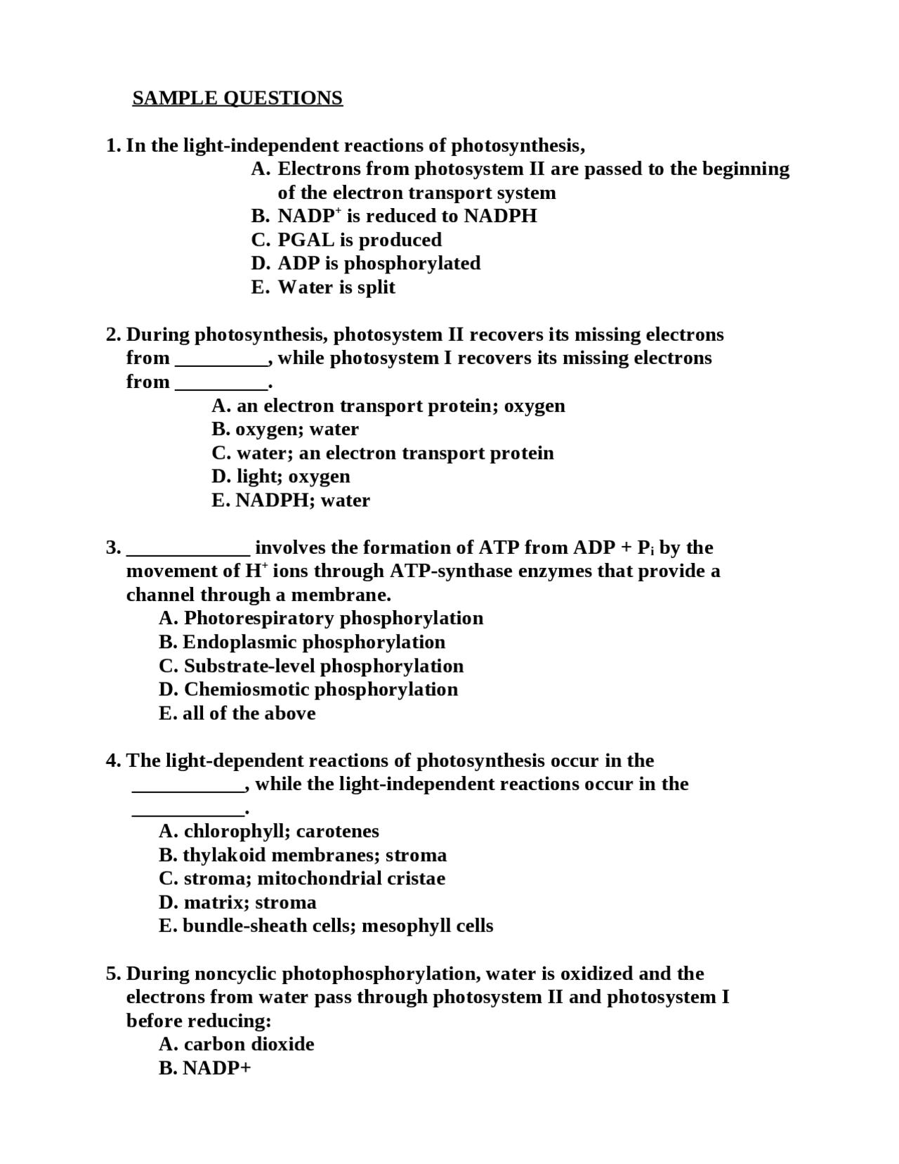 Sample Questions For Exam Fundamentals Of Biology I Bsc 2010c Docsity