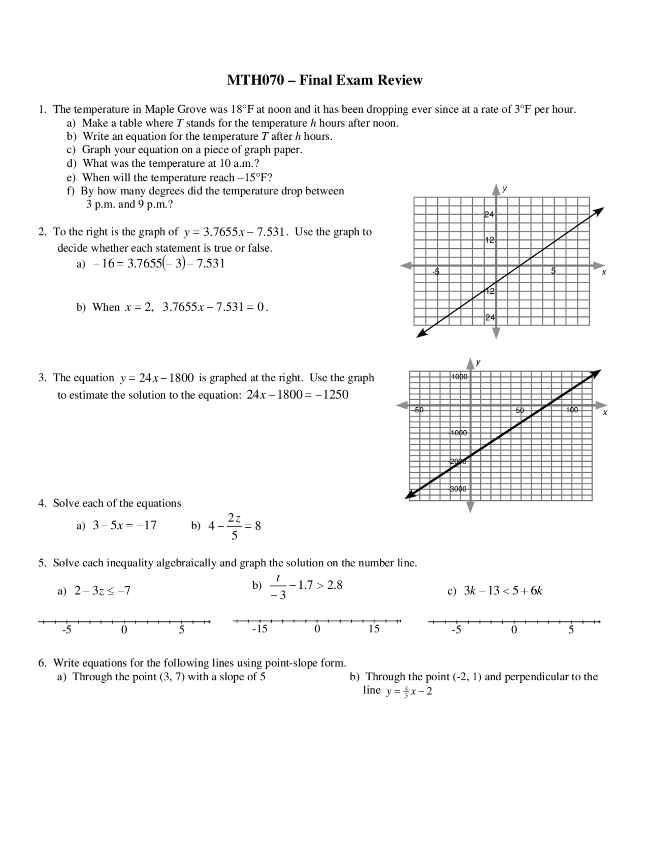 Review Problems for Elementary Algebra - Final Exam | MTH 070 | Exams ...