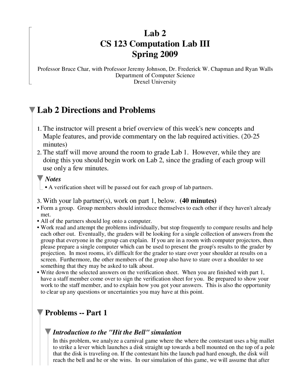 Directions And Problems In Computation Laboratory Iii Cs 123 Docsity