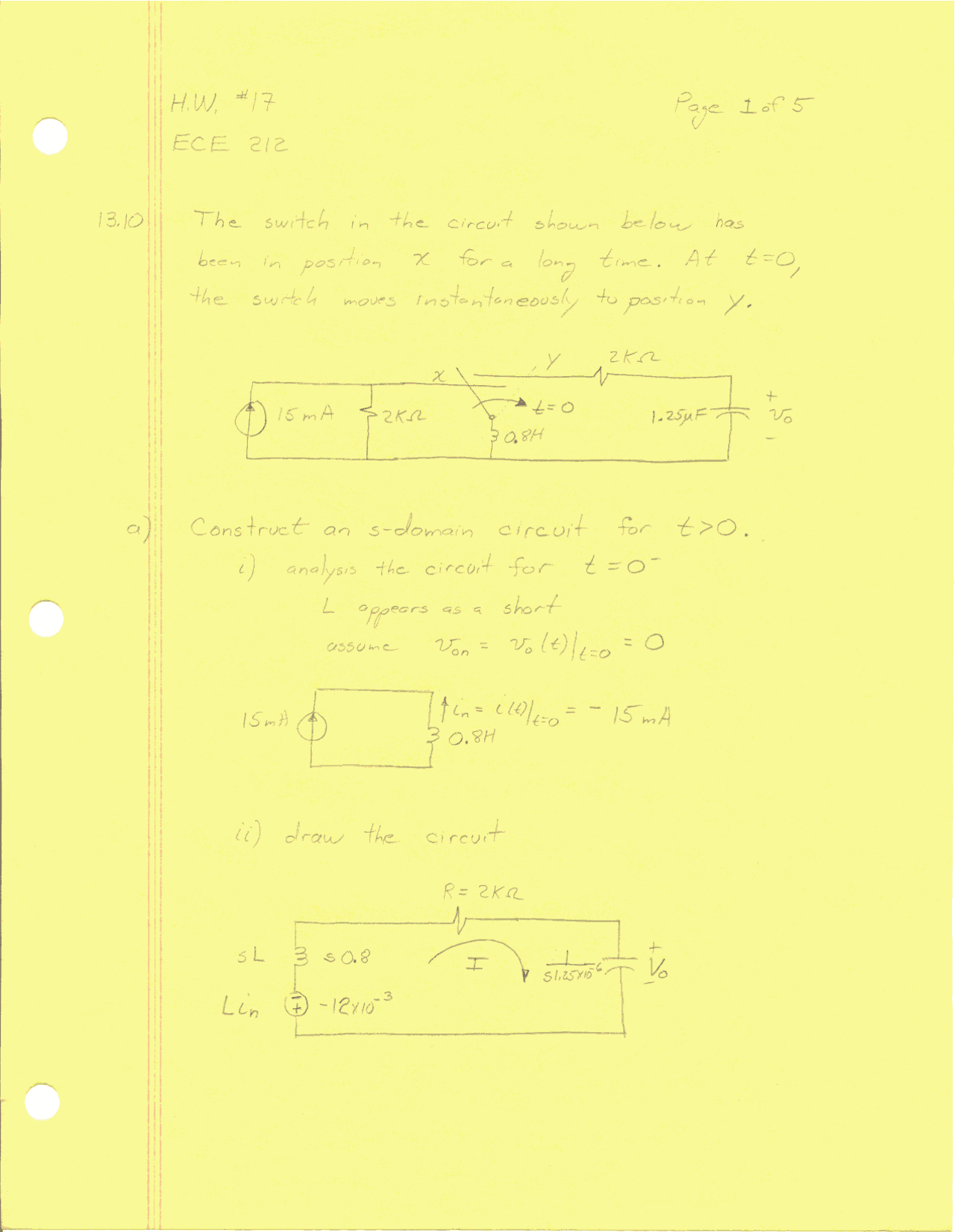 10 Problems On Electrical Circuits Ll Assignment 17 Ece 212 Docsity