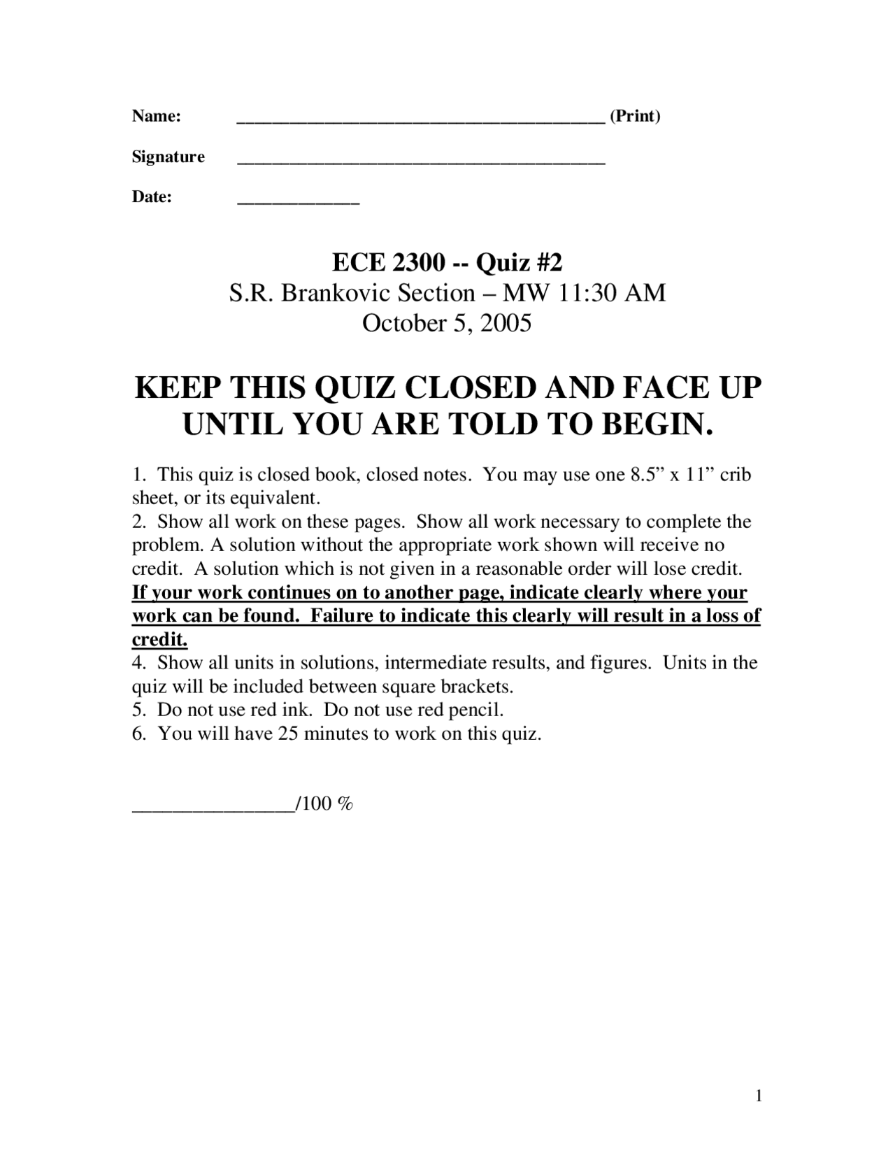 Quiz 2 Problem With Solution Circuit Analysis Ece 2300 Docsity