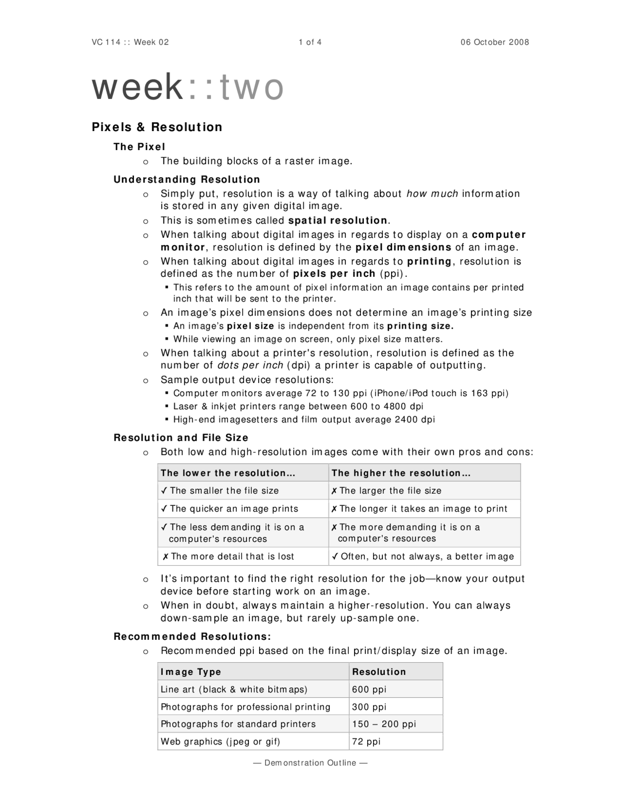 Notes On Pixels And Resolution Introduction To Digital Graphics Vc