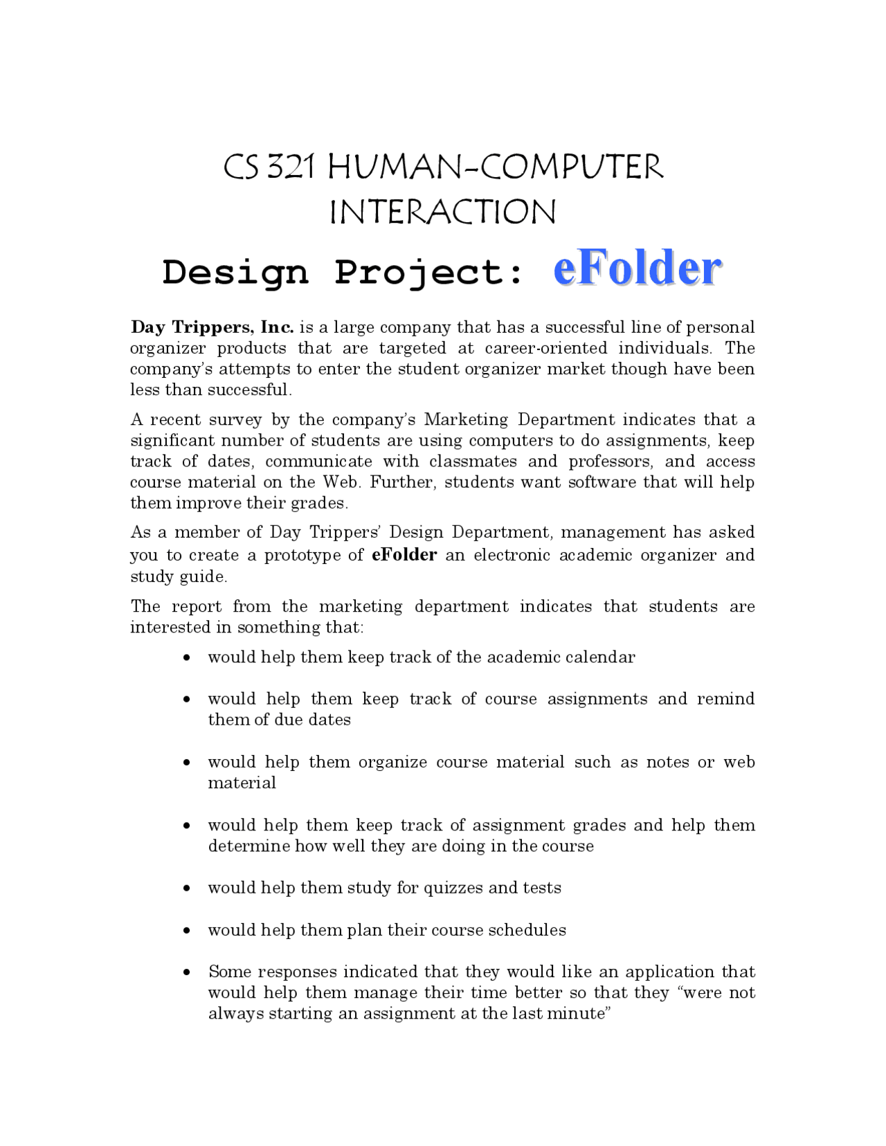 Design Project Efolder Human Computer Interaction Cs 321 Docsity