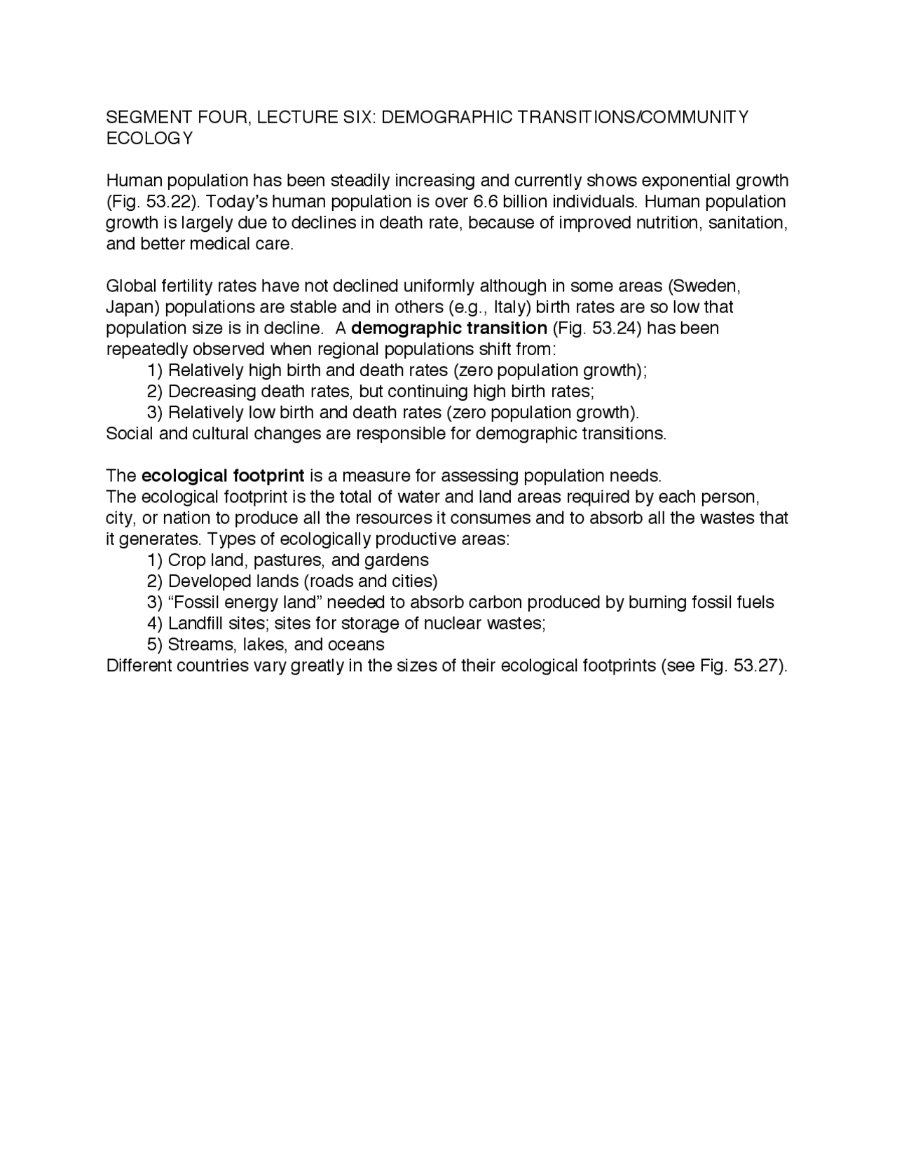 Demographic Transitions And Community Ecology Handout Notes Bios