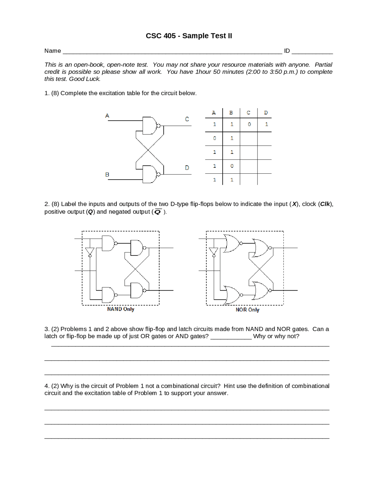 10 Problems On Computer Architecture Sample Test Ii Csc 405 Docsity