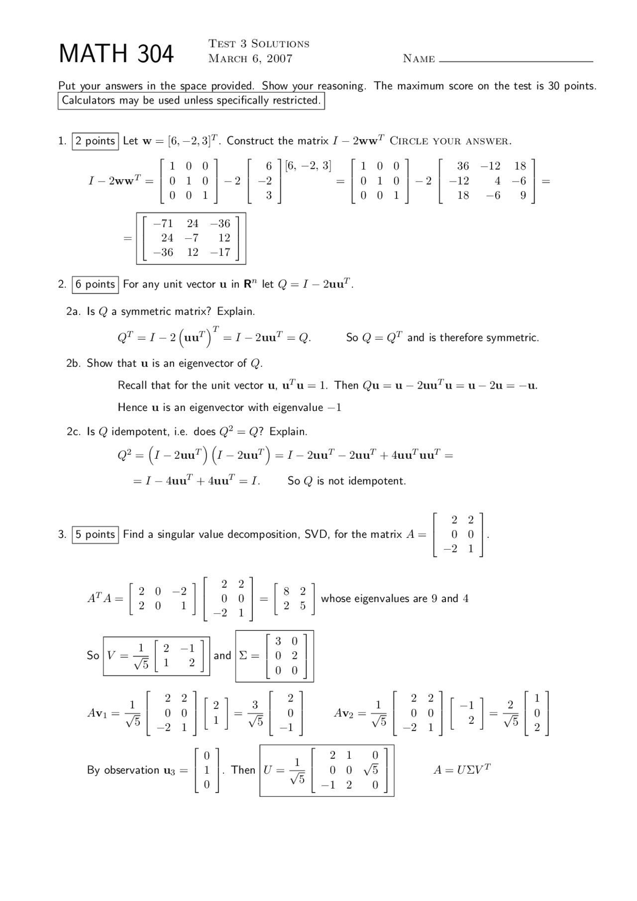 7 Solved Questions On Orthogonal Engine Vectors Exam 3 Math 304