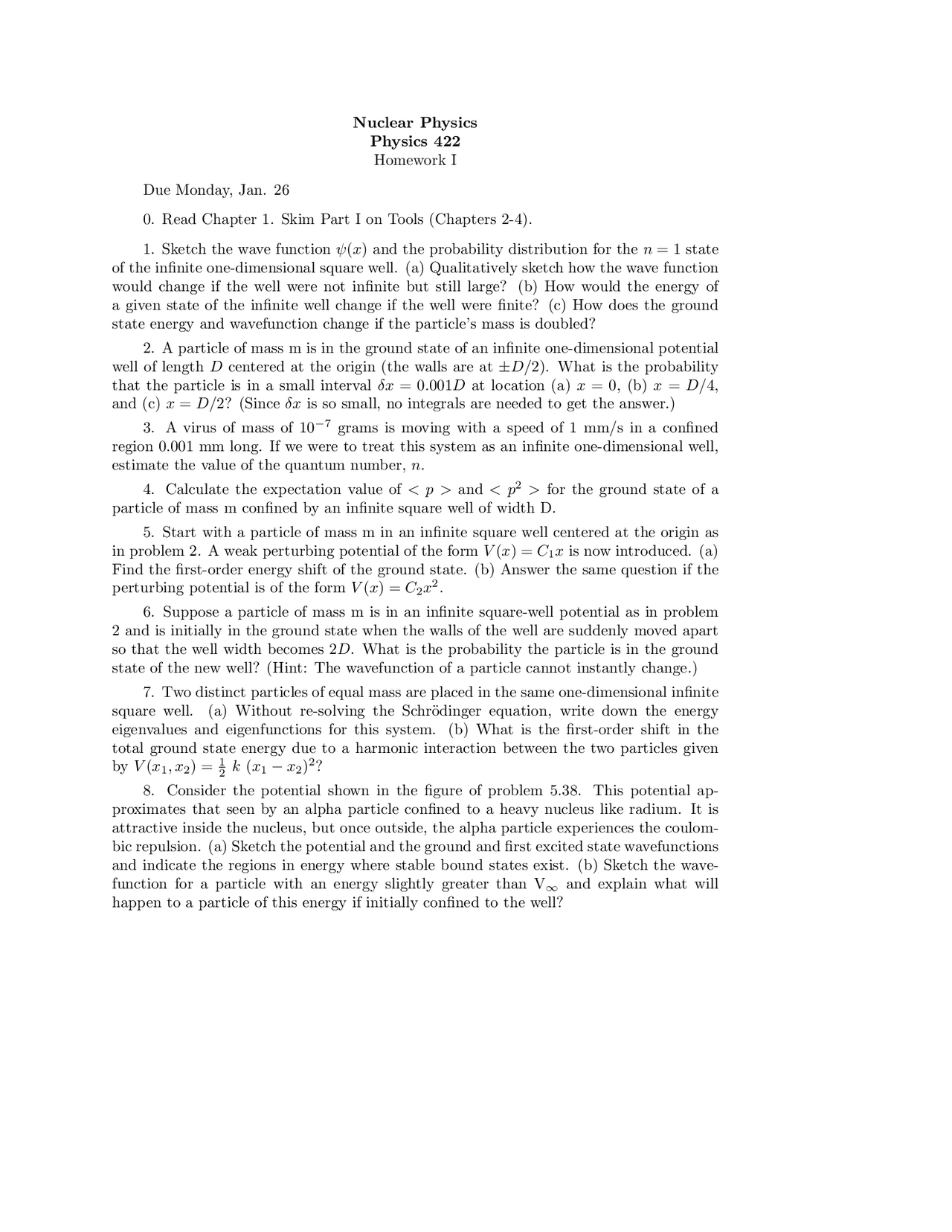 Homework 1 Questions For Nuclear Physics Phgn 422 Docsity