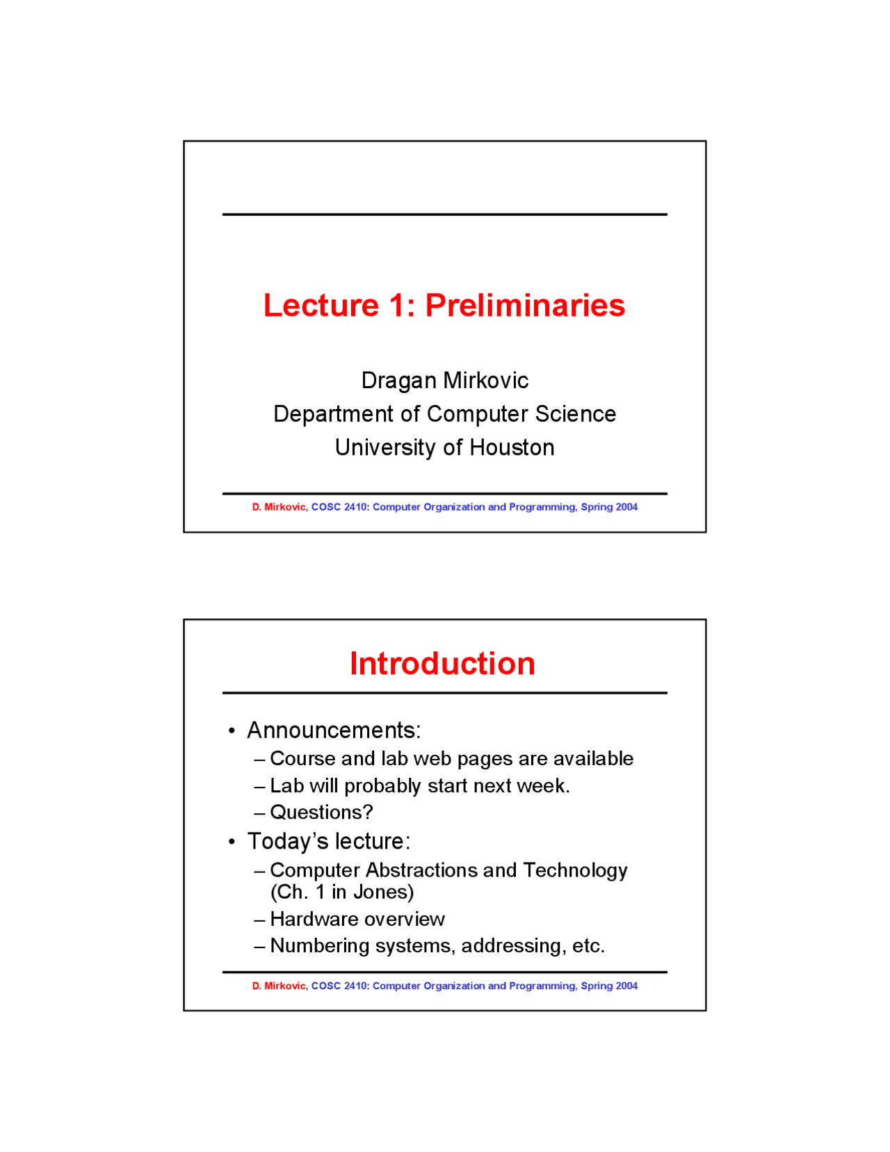 Preliminaries - Lecture Slides | COSC 2410 | Lab Reports Computer Architecture and Organization ...