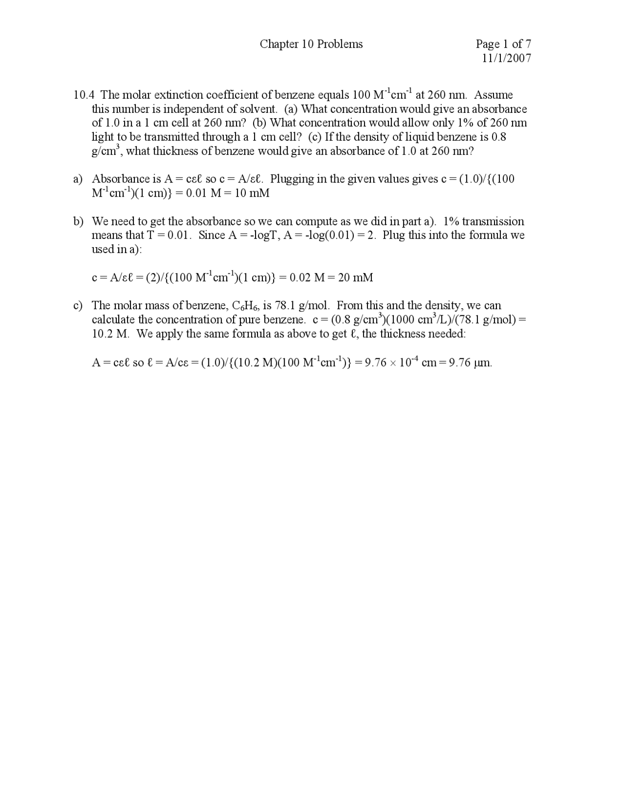 Elementary Physical Chemistry Assignment 10 Practice Problems Chem