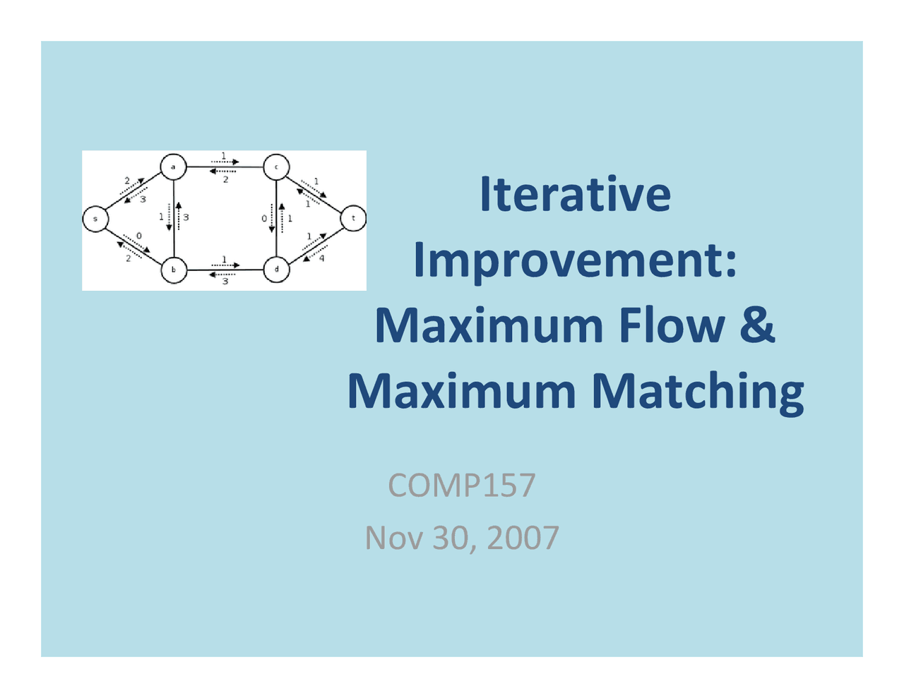 Maximum Flow And Maximum Matching Iterative Improvement Comp 157 Docsity