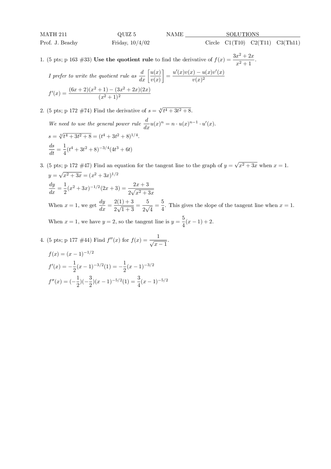 Solutions for Quiz 5 - Calculus For Business and Social Science | MATH ...