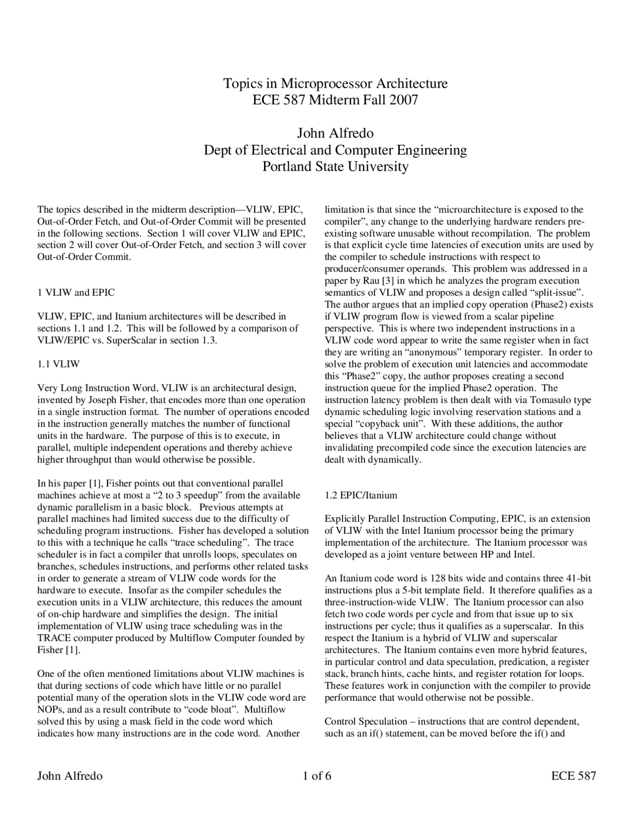 Topics In Microprocessor Architecture Notes Ece 587 Docsity