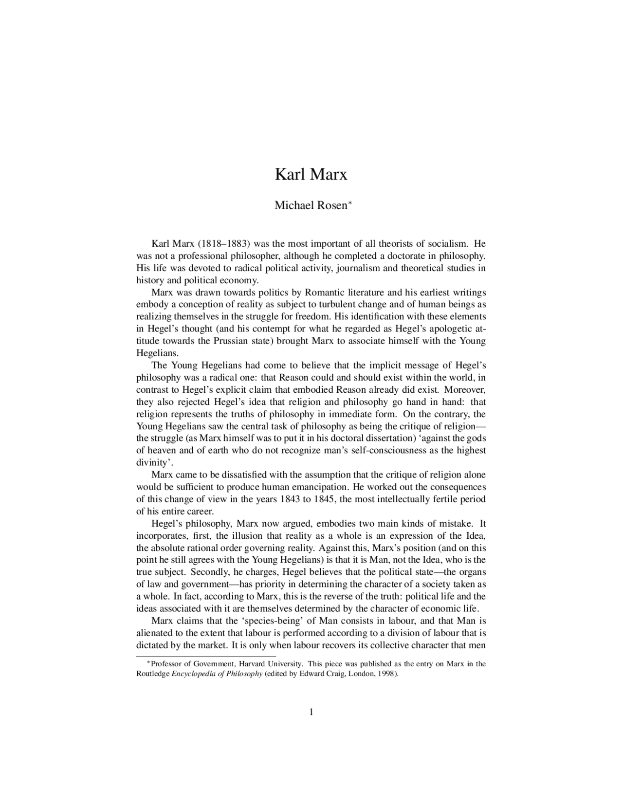 Karl Marx - Economic Philosophers - Thesis Report | ECN 265 - Docsity