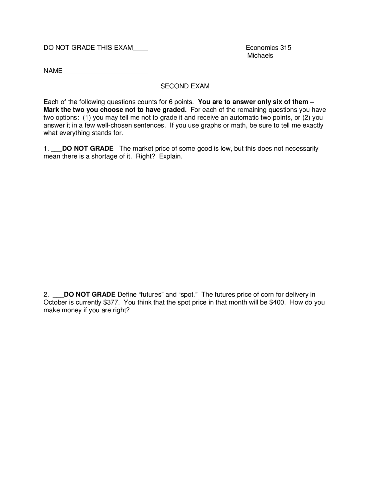 Exam 2 Questions Intermediate Business Microeconomics Econ 315