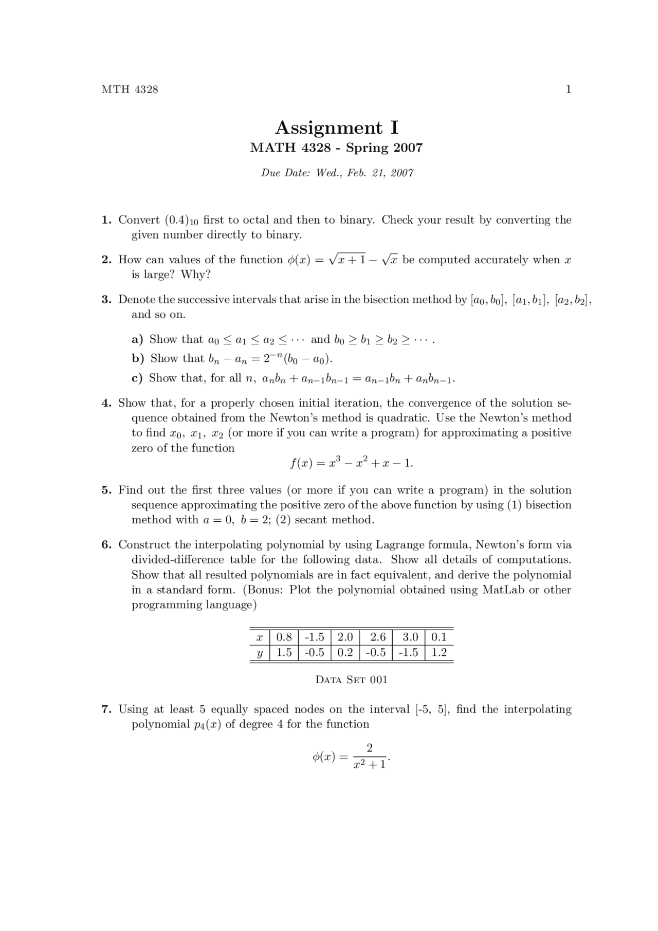 Homework 1 For Numerical Linear Algebra Mth 4328 Assignments Linear