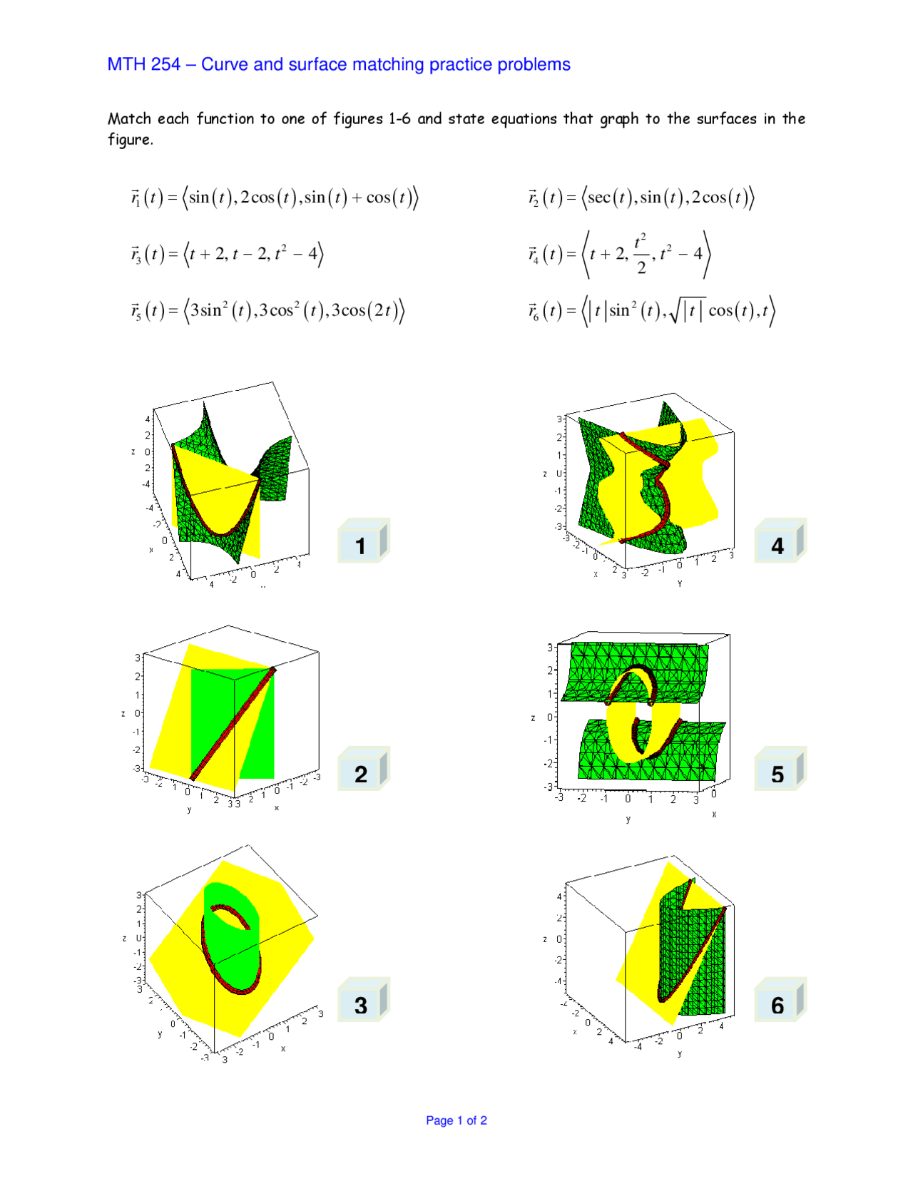 Curve and Surface Matching Practice Problem - Vector Calculus I | MTH 254 - Docsity