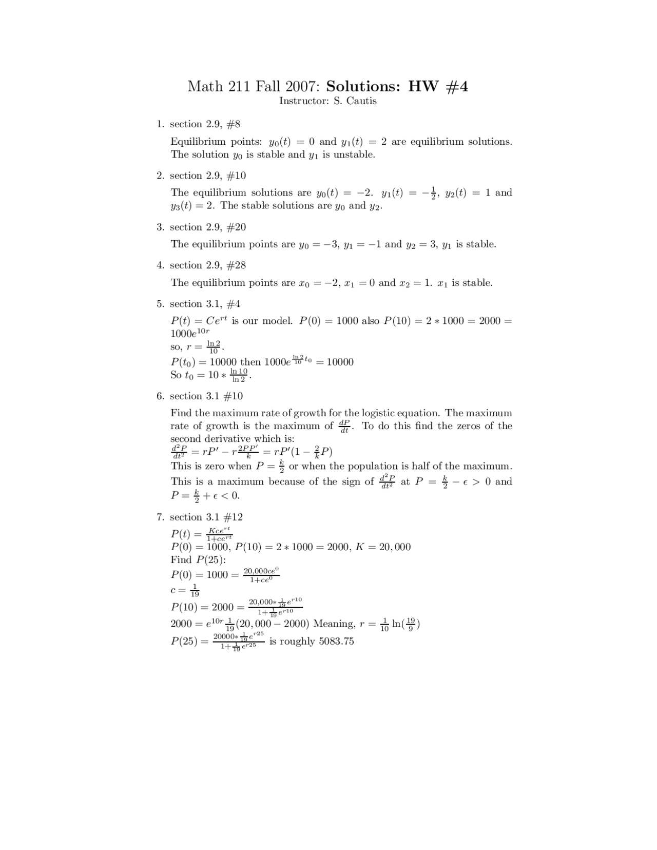 Ordinary Differential Equations And Linear Algebra Homework 4