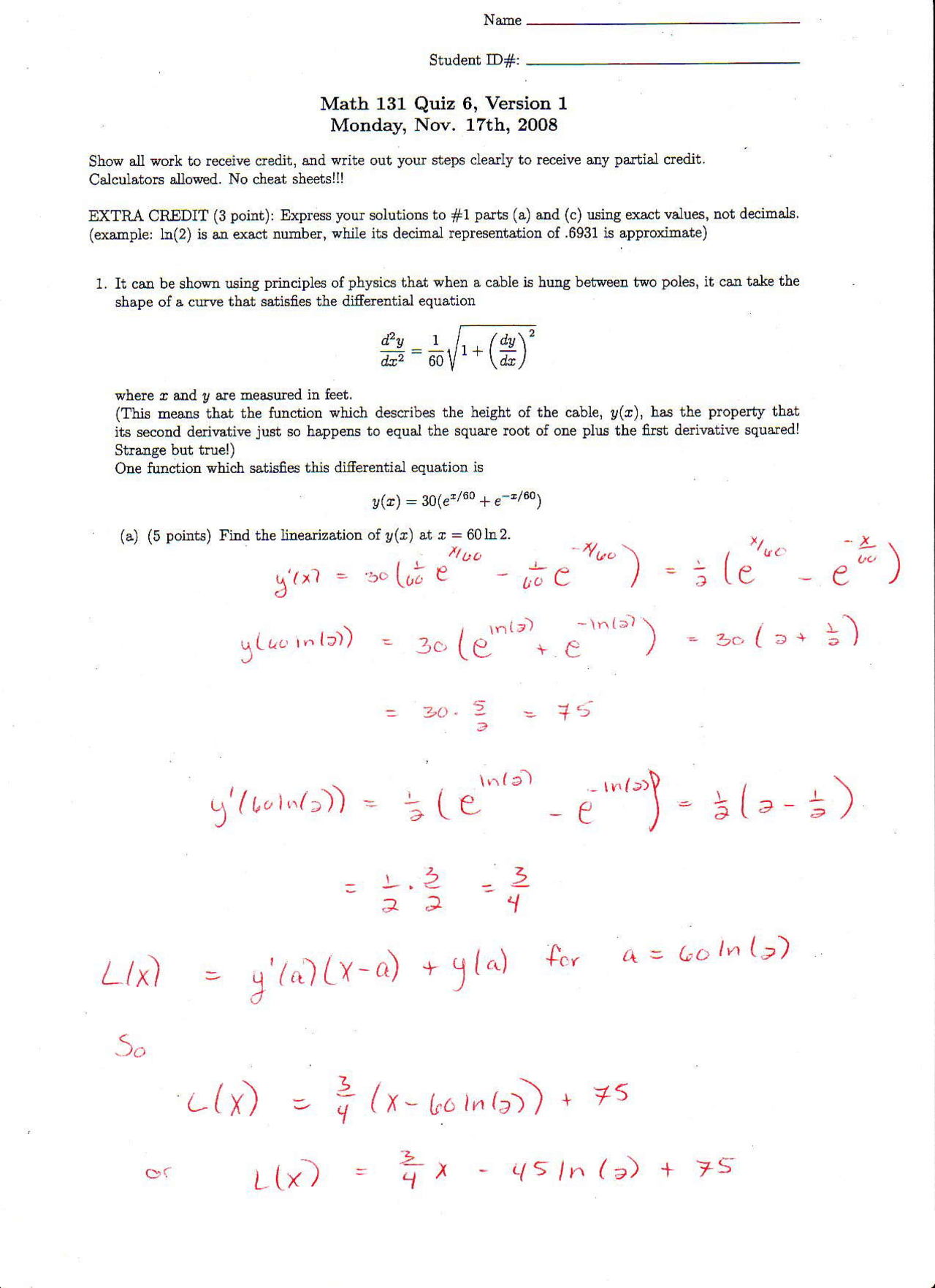 Quiz With Solutions Key Calculus I Math 131 Docsity