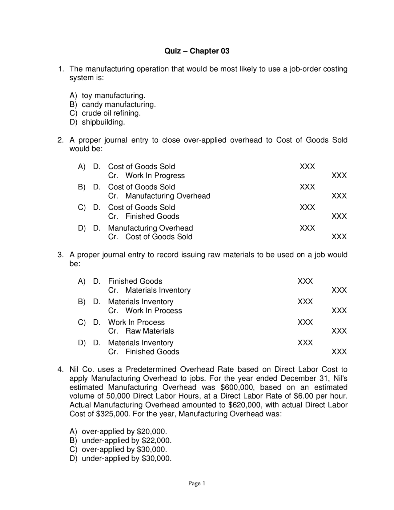 10 Solved Mcqs On Cost Accounting For Managers Acct 310 Docsity