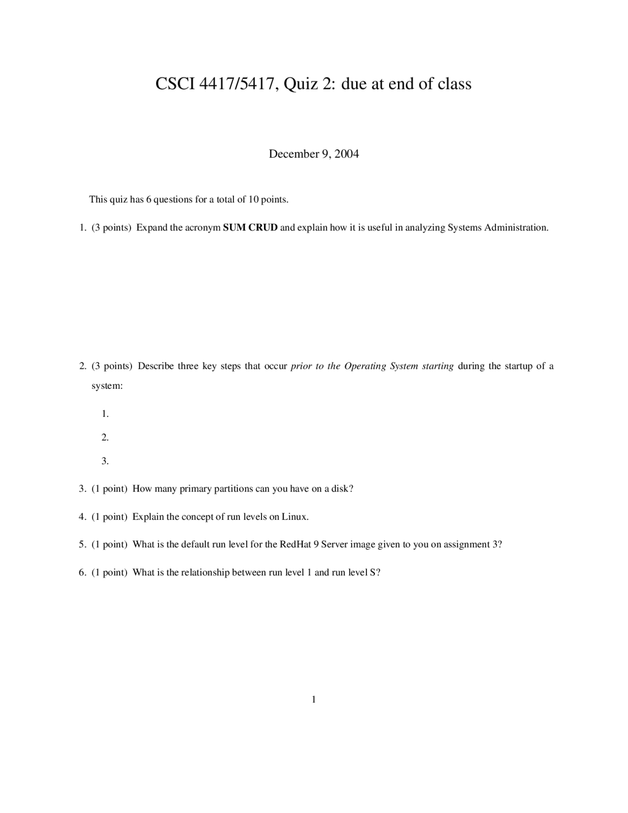 6 Problems For Quiz 2 Introduction To System Administration Csci 4417 Docsity