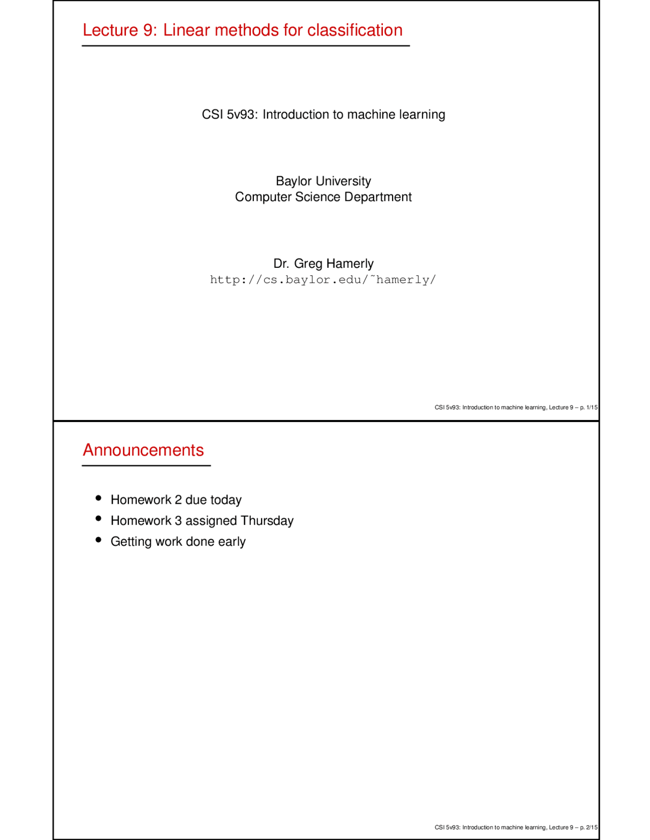 Linear Methods For Classification Lecture Slides Csi 5v93 Docsity