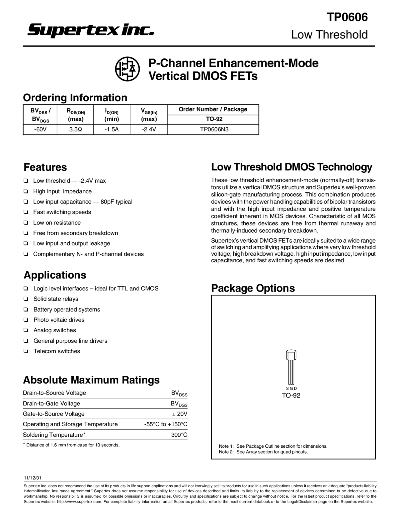 Outline for Low Threshold DMOS Technology | ECE 311 - Docsity