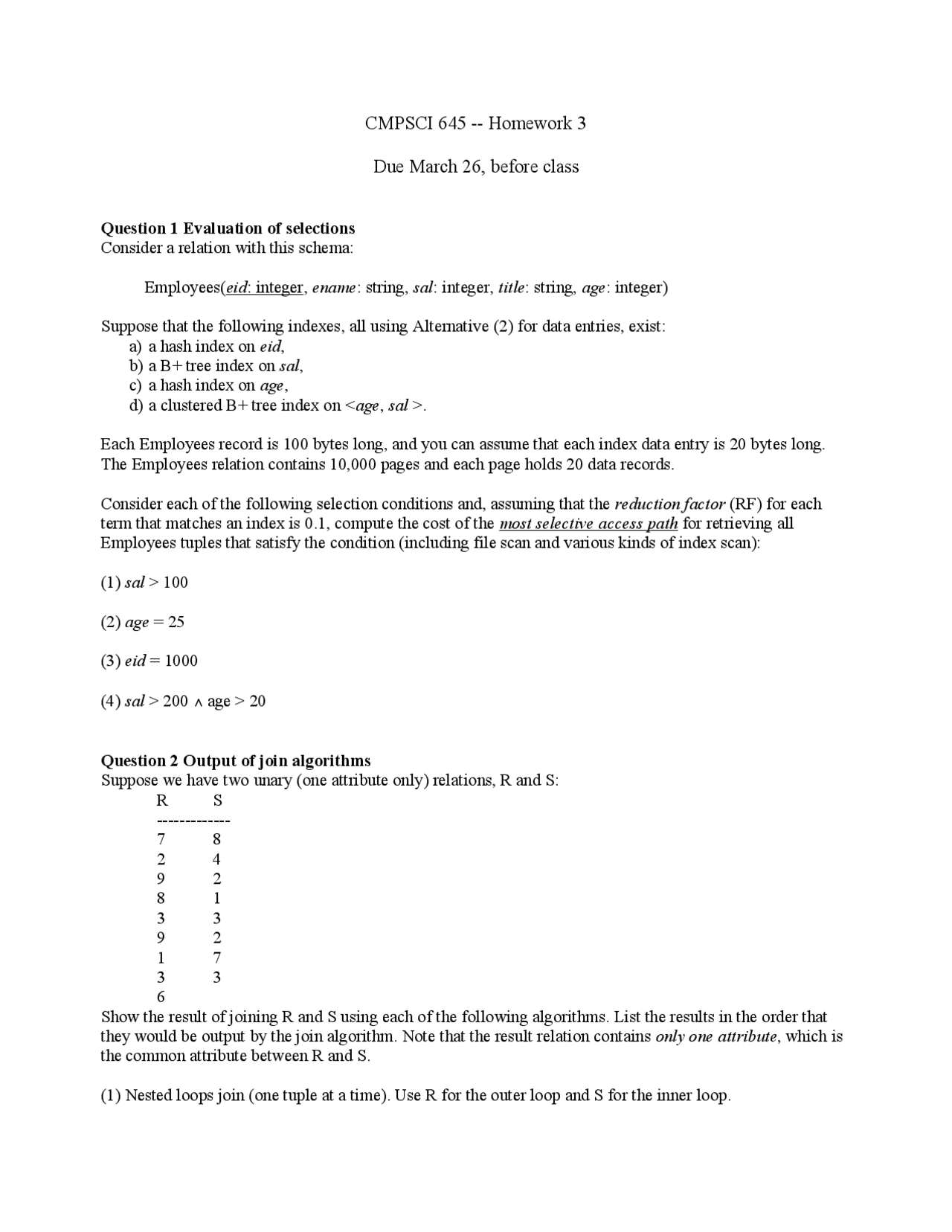 Homework #3 - Database Design and Implementation | CMPSCI 645 - Docsity