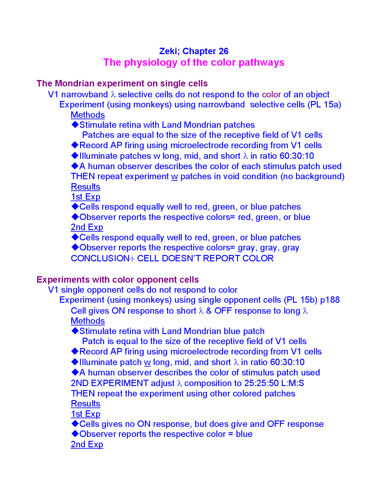The Physiology Of The Color Pathways Handout Notes Bios 481 Docsity