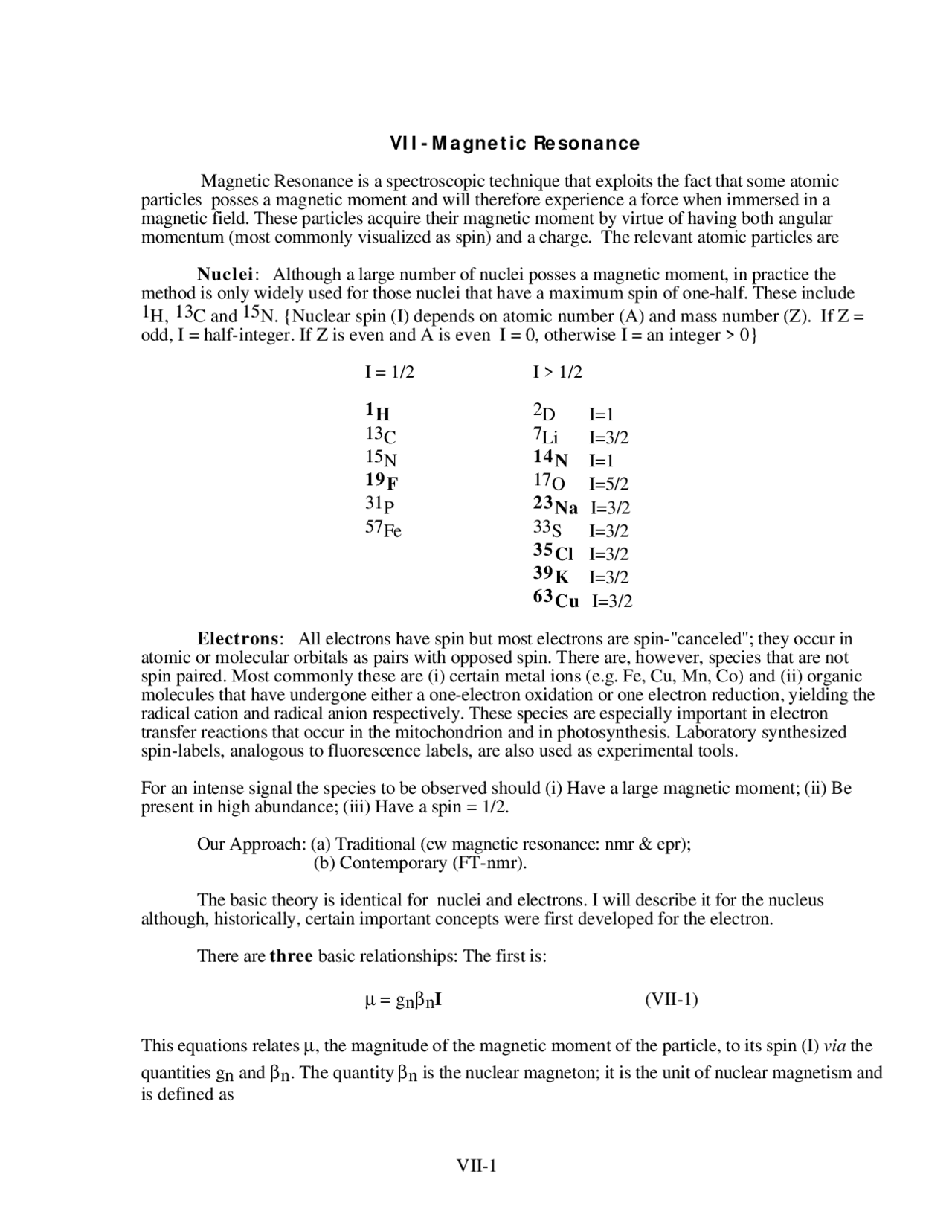Magnetic Resonance Molecular Biophysics I Bios 481 Docsity