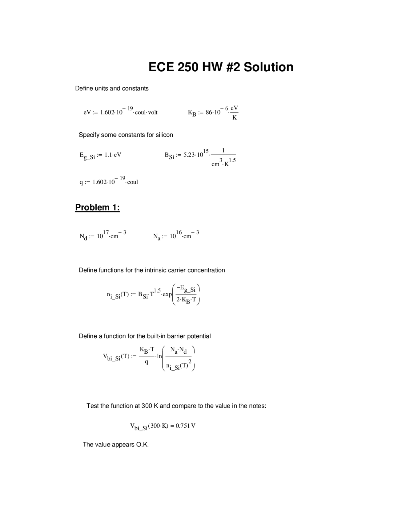 Resolution of Homework 2 on Electronic Device Modeling | ECE 250 | Assignments Electrical and ...