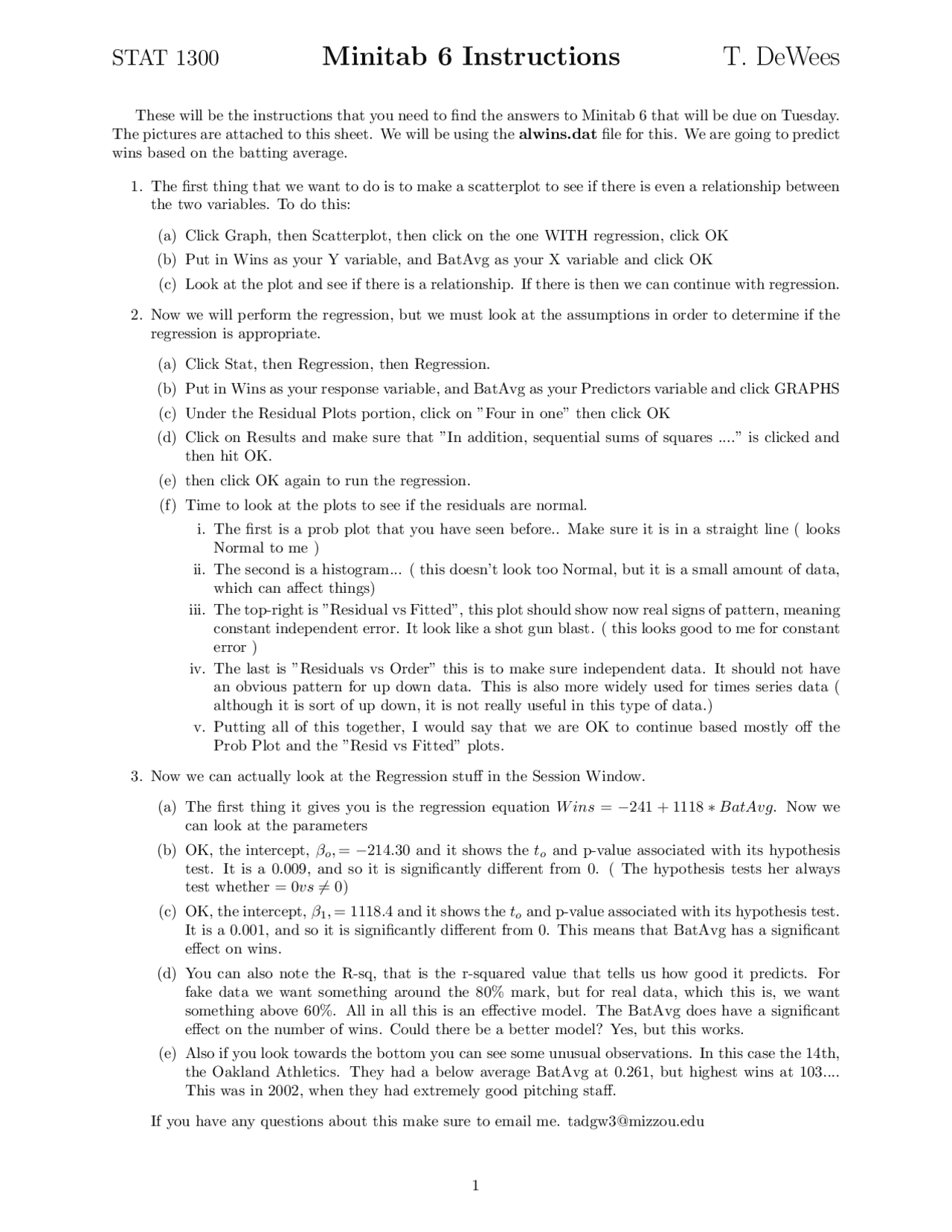 Minitab 6 Instructions For Exam Elementary Statistics Stat 1300