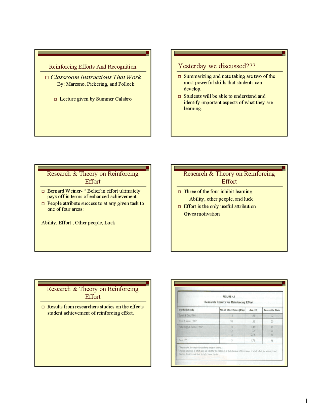 Reinforcing Efforts And Recognition Lecture Slides Fcs 461 Docsity