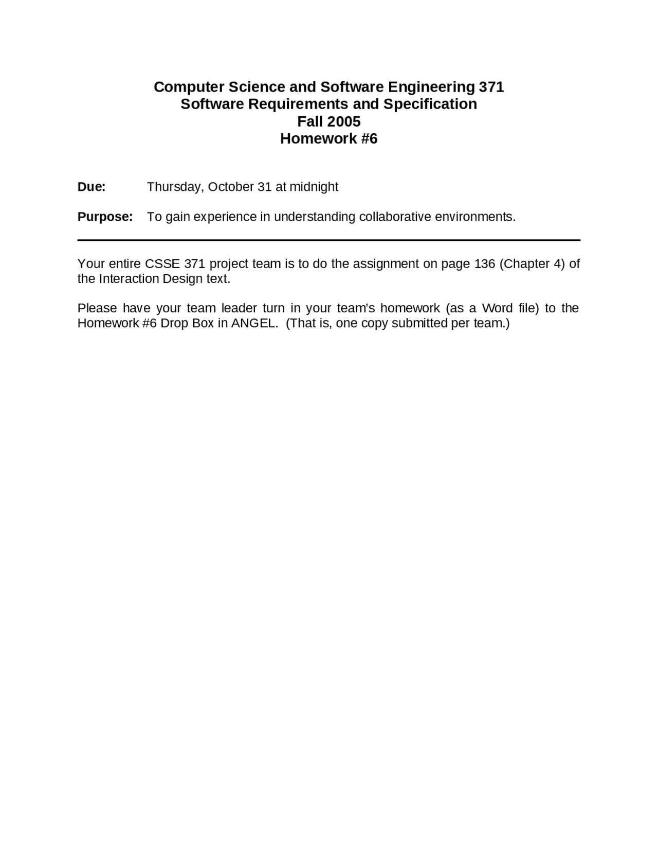 Software Requirements and Specification - Homework 6 | CSSE 371 - Docsity