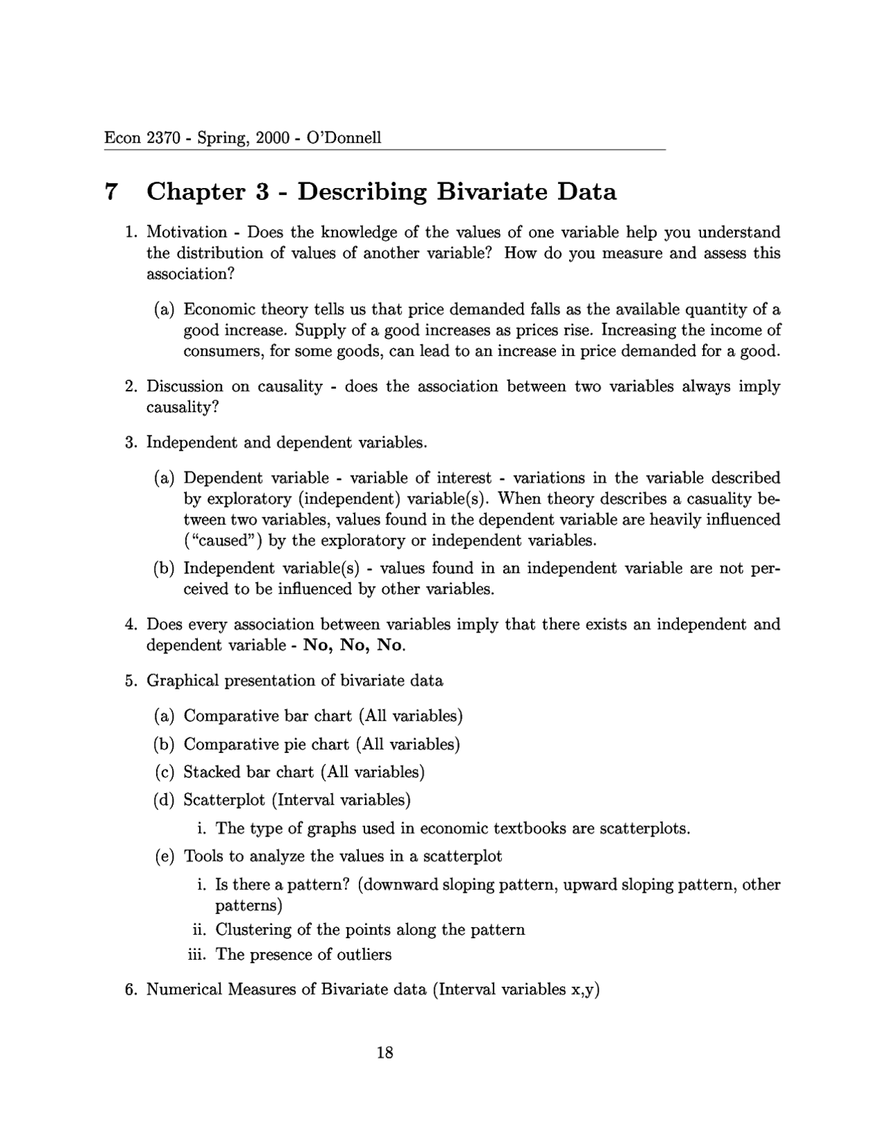 Describing Bivariate Data - Lecture Notes | ECON 2370 - Docsity