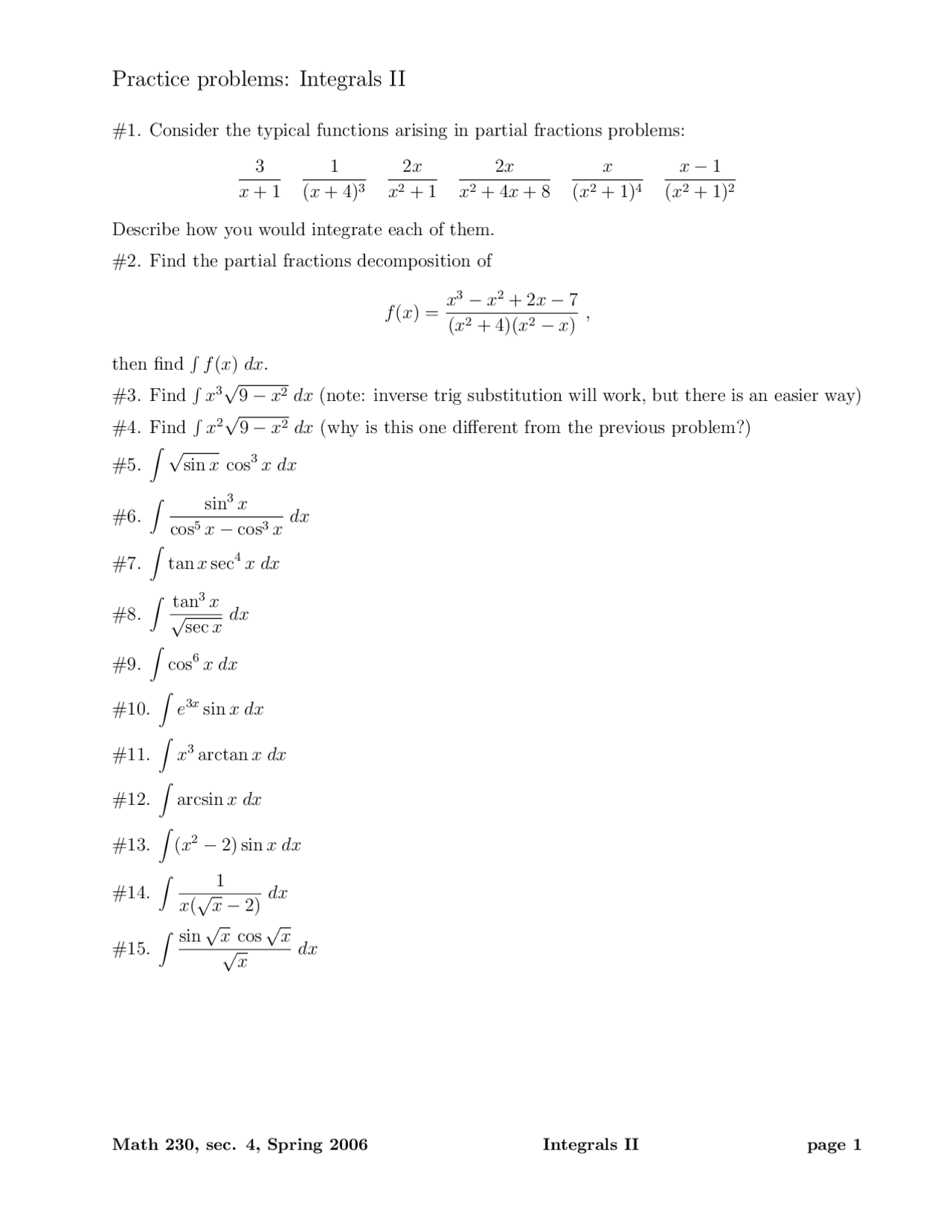 Exam Practice Problems Calculus Ii Math 230 Docsity
