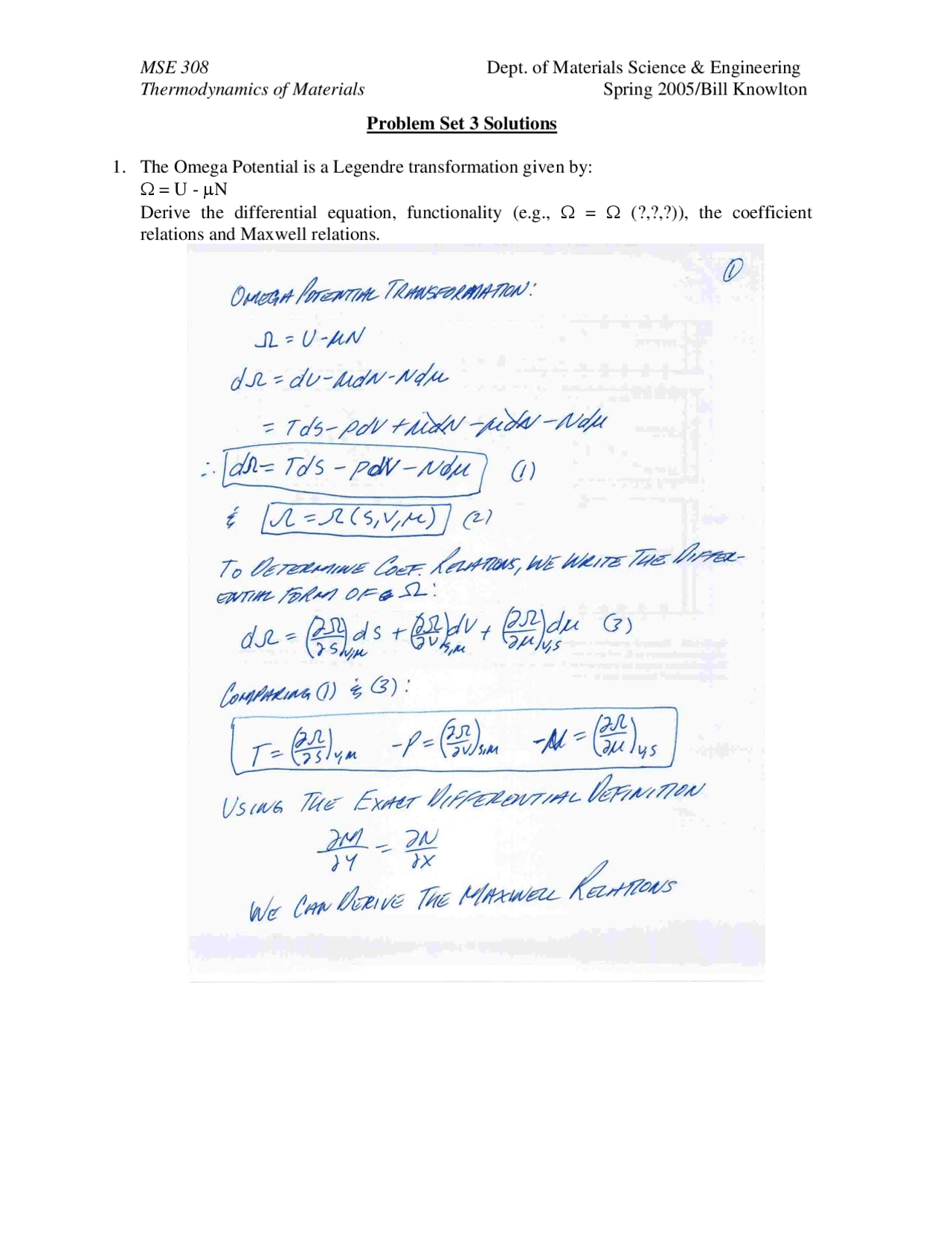 Problem Set 3 With Resolution Thermodynamics Of Materials Mse 308