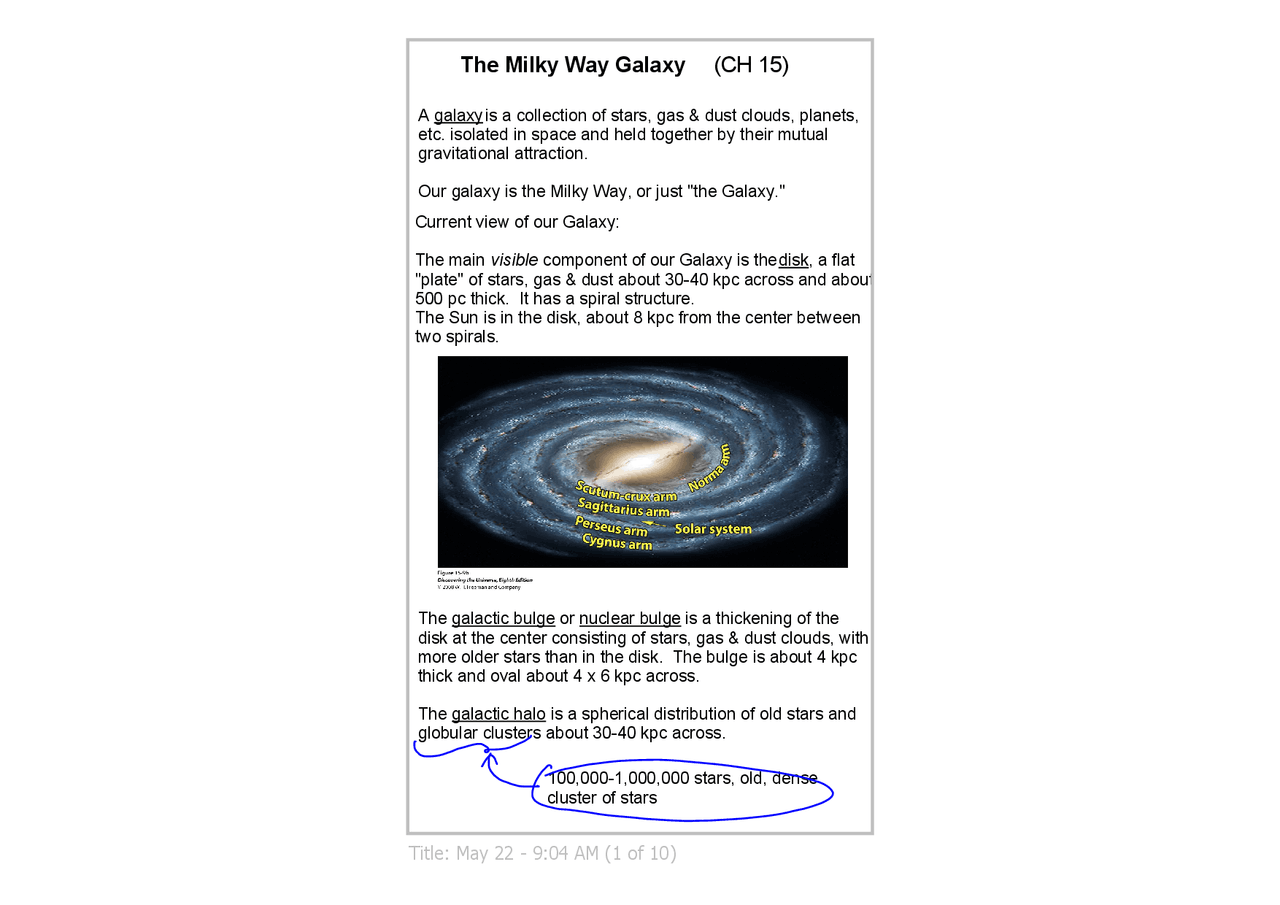 The Milky Way Galaxy Lecture Slides Astr 1030 Docsity