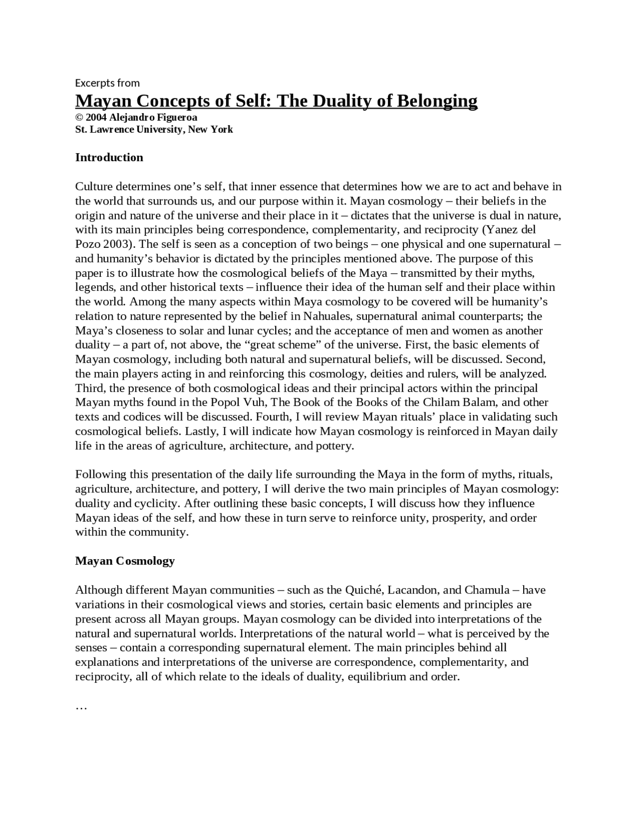 Mayan Concepts of Self - The Duality of Belonging | MATH 1319 - Docsity